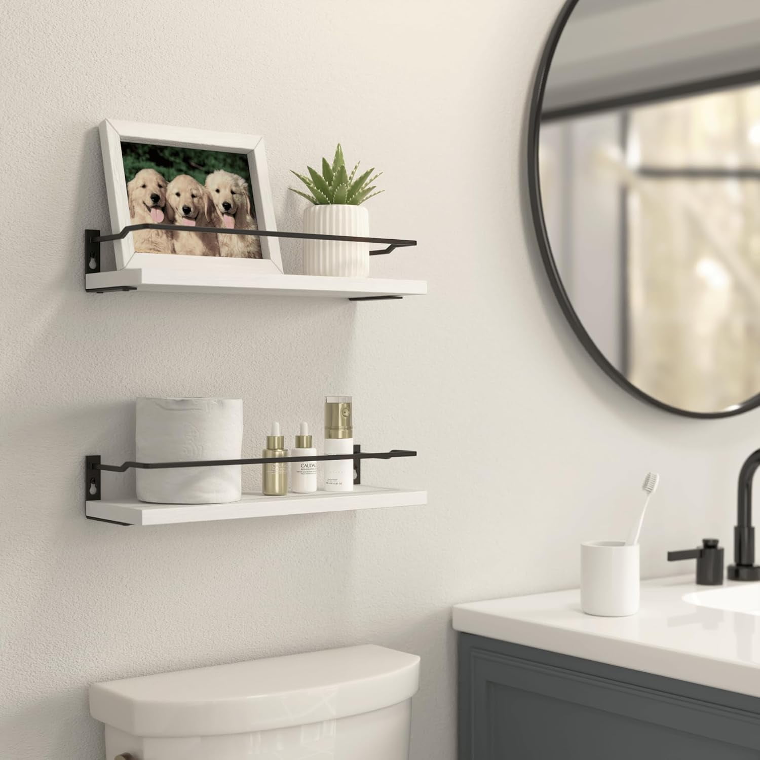 THESG-White Bathroom Shelves, Small Floating Wall Shelf for Bathroom ...