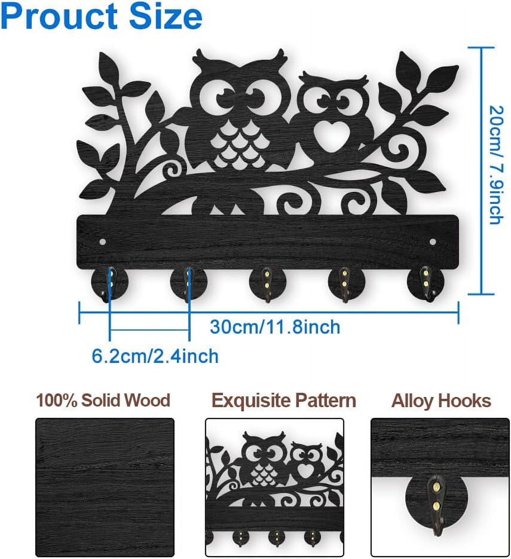 THESG-Wood Owl Tree Branch Coat Rack Cute Animal Tree Branch Key Holder ...