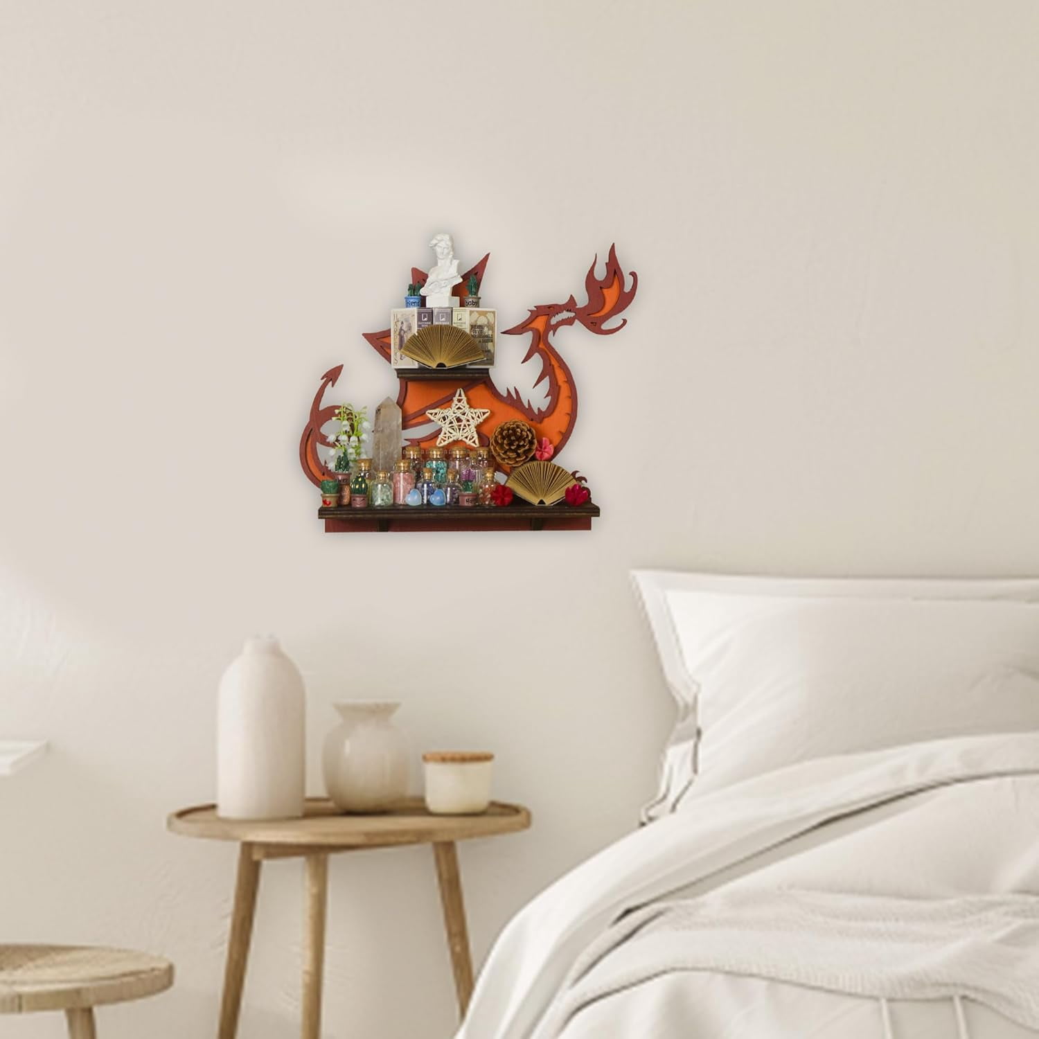 THESG-Wooden Fire-Spitting Dragon Decor Crystal Display Shelf for Wall ...