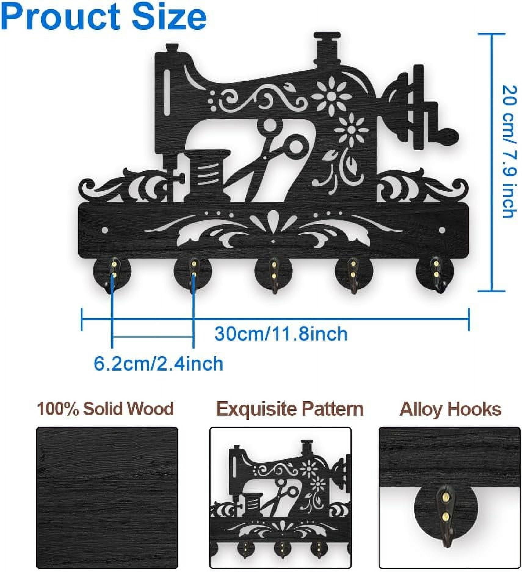 THESG-Wooden Sewing Machine Key Hook 11.8 x 7.8 inch Flower Sew Coat ...