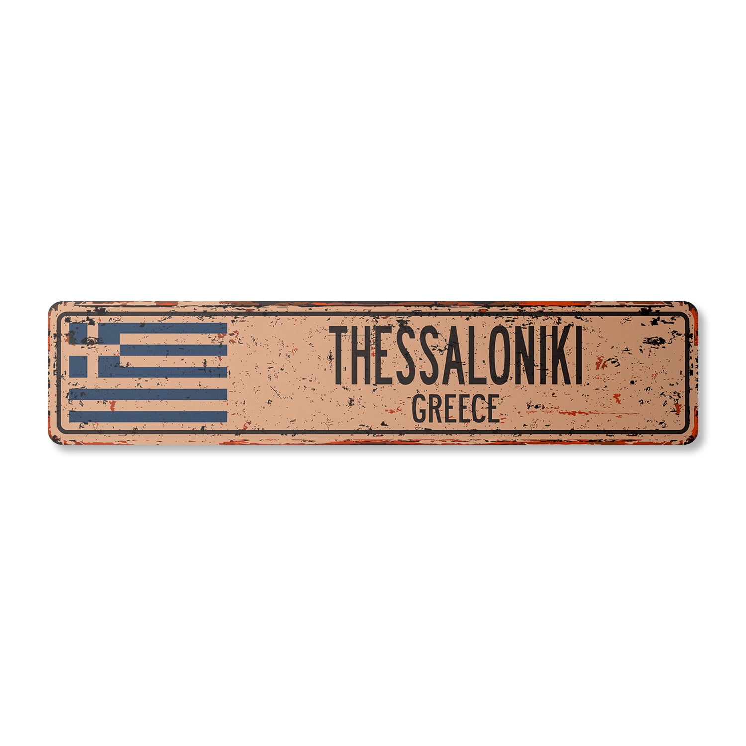 THESSALONIKI GREECE Vintage Plastic Street Sign Greek Grecian flag city ...