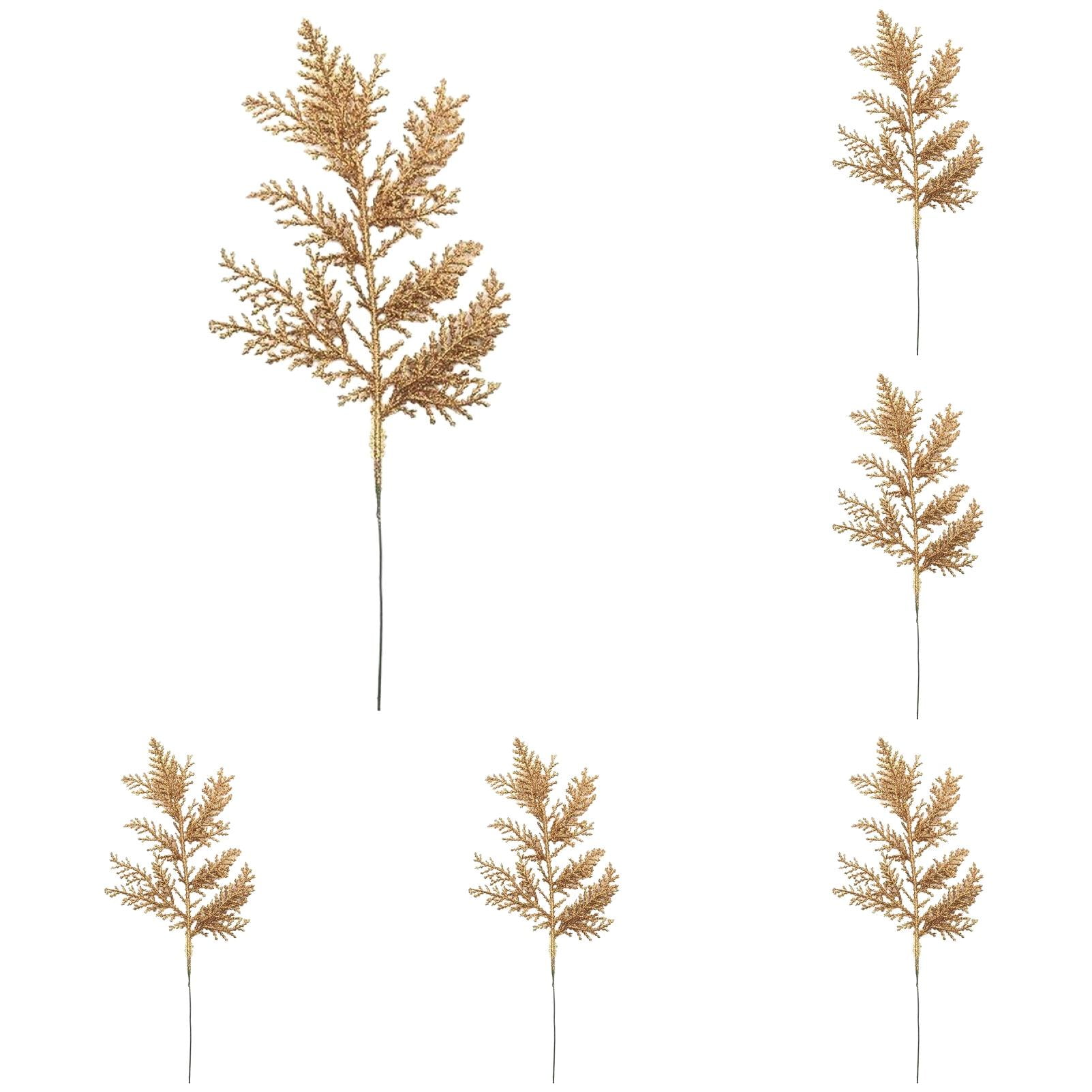 THHEIC Gold Glitter Artificial Cedar Sprigs Picks Faux Cedar Branches ...