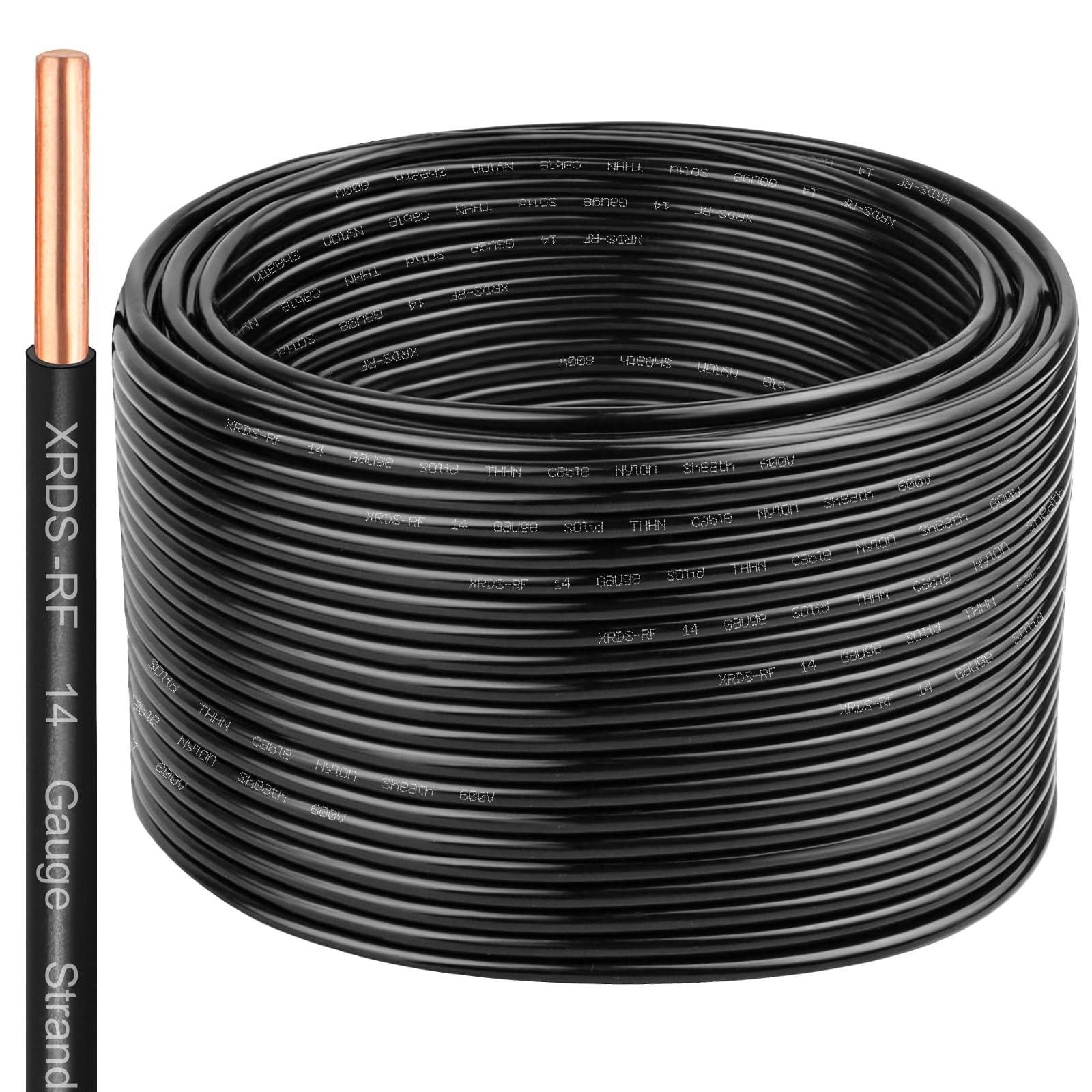 THHN Wire 100 FT, Single Bare Copper Conductor, 14AWG Black Electrical ...