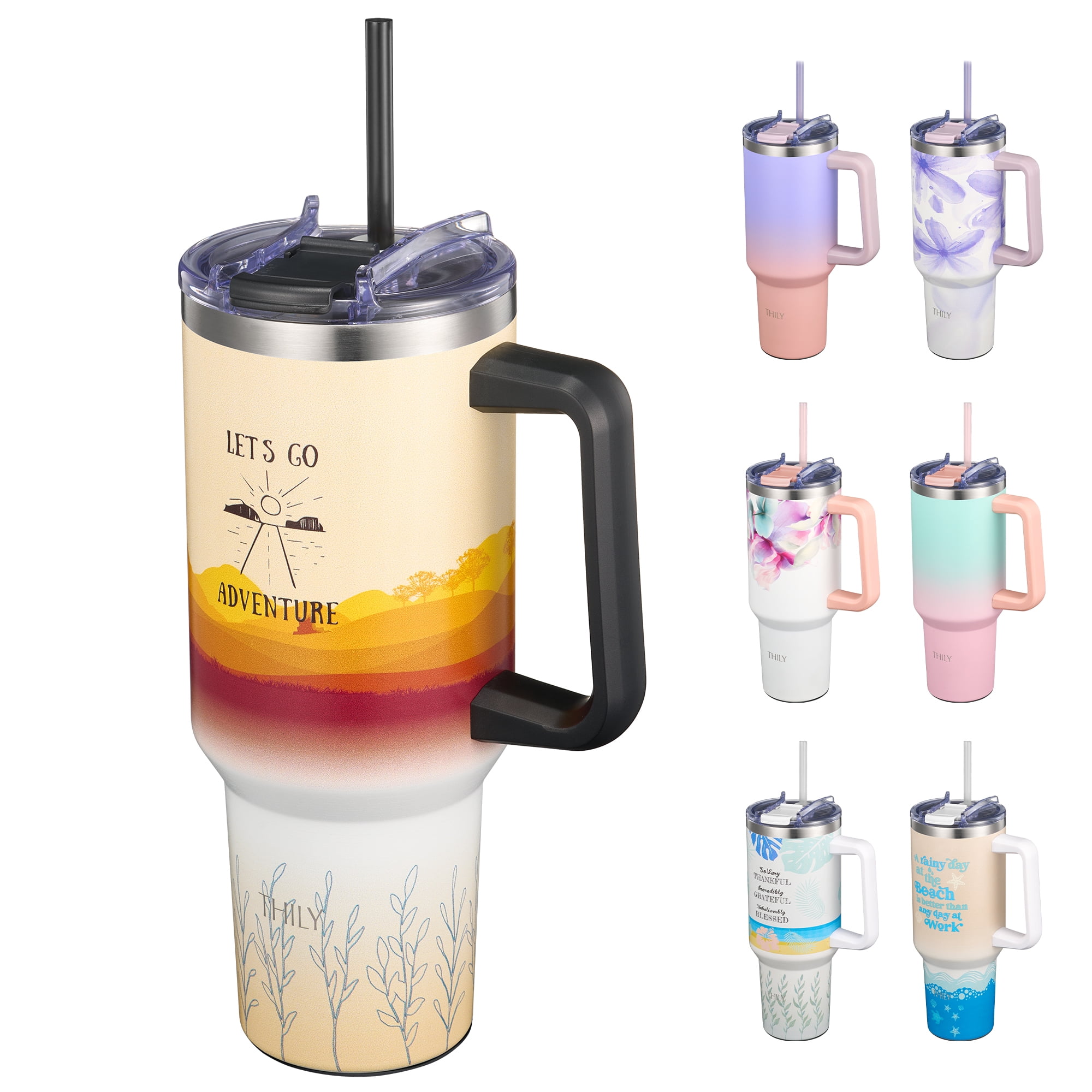 THILY Stainless Steel Vacuum Insulated Water Cup with Handle, 40 oz ...