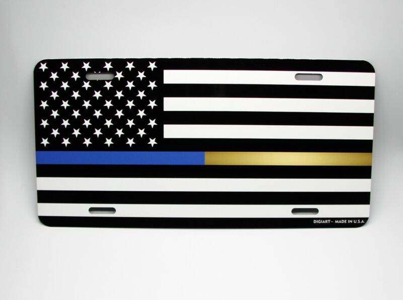 THIN GOLD YELLOW THIN BLUE LINE METAL CAR LICENSE PLATE AMERICAN ...