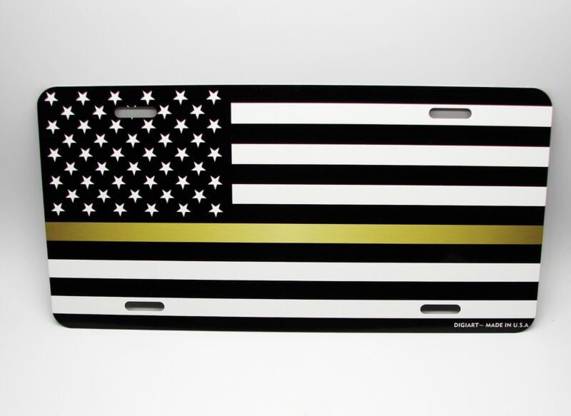 THIN YELLOW OR GOLD LINE AMERICAN TACTICAL FLAG METAL CAR LICENSE PLATE ...