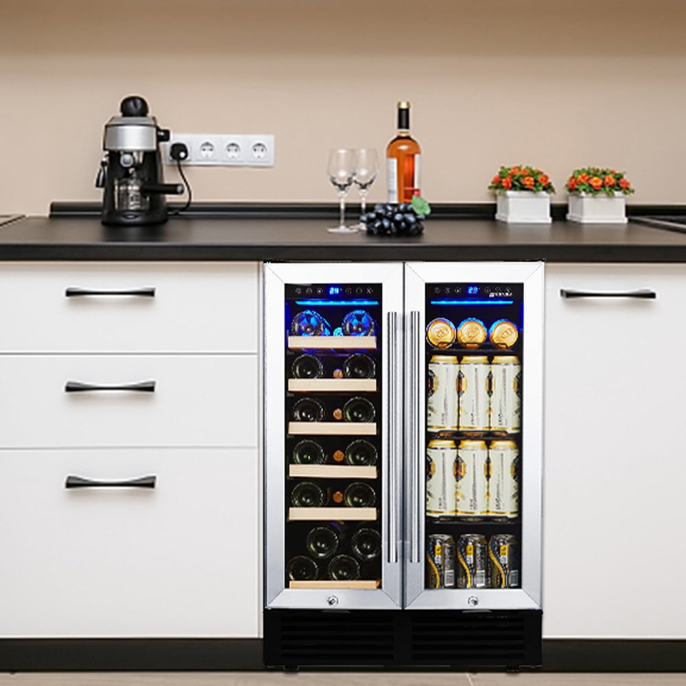 THINK 30,24 Inch Wine and Beverage Refrigerator,Dual Zone 19 Bottles and 57 Cans Wine Cooler ...