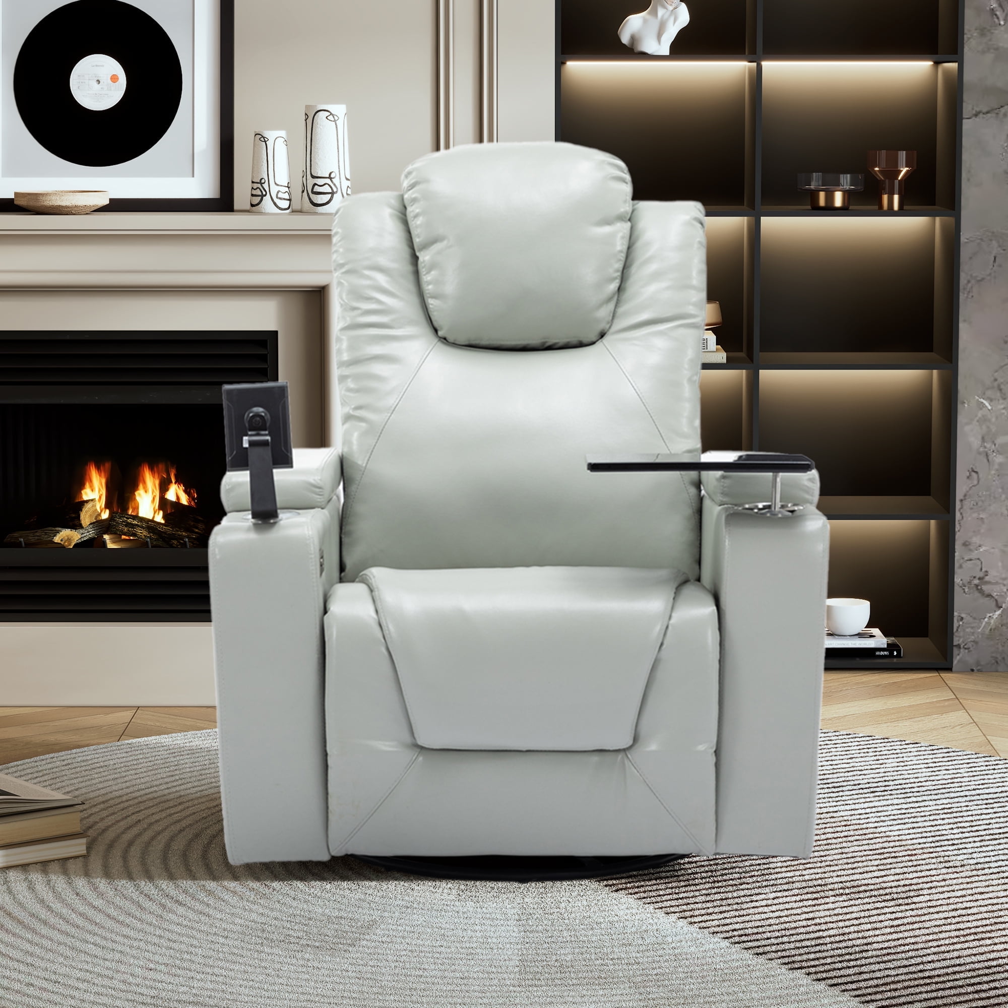 Harper & Bright Designs 270 Degree Swivel PU Leather Power Recliner ...