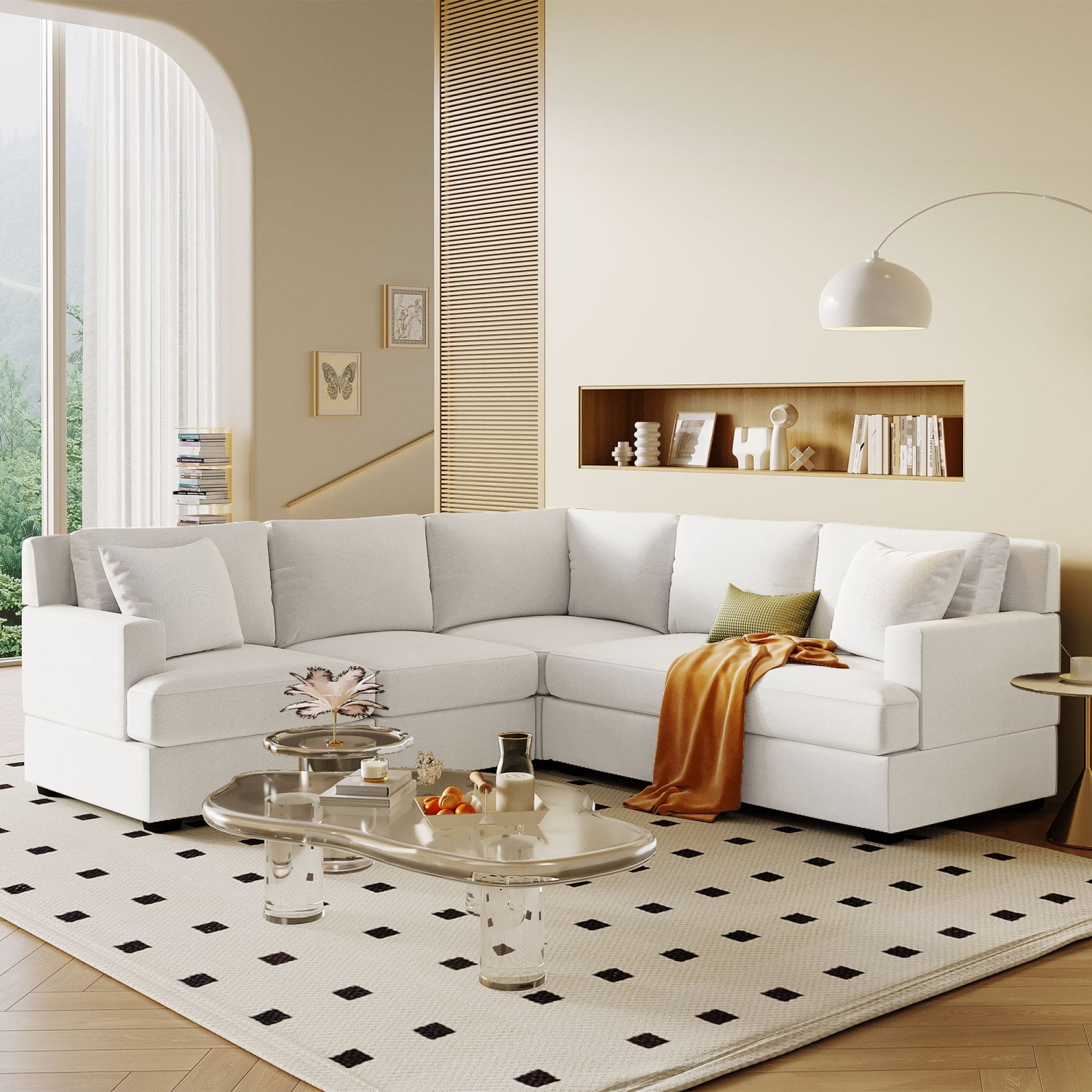 THINK 30 Modern Sectional Couch, 4-5 Seat, White Modular Sofa with 2 ...