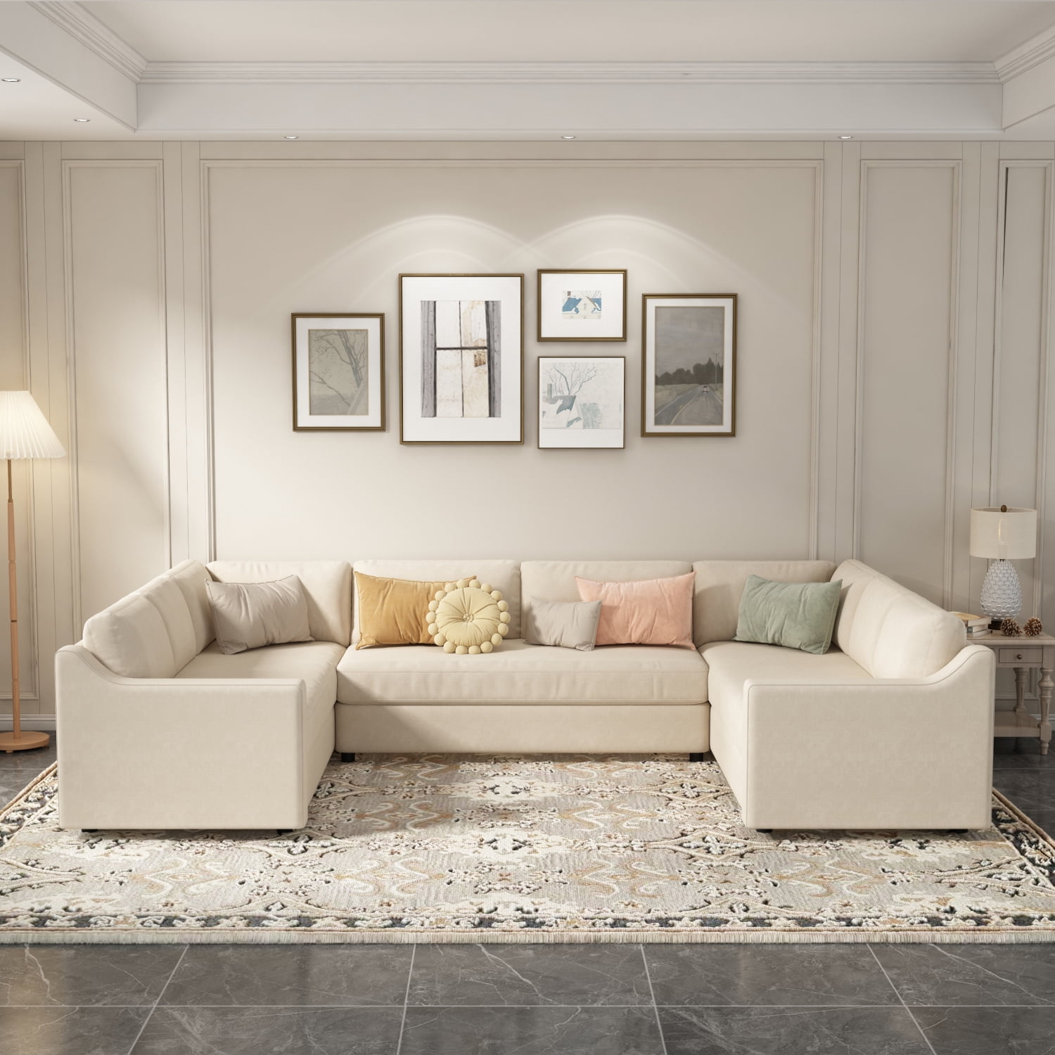 THINK 30 Modern Living Room Furniture - 6-8 Seater U-Shaped Beige Couch ...