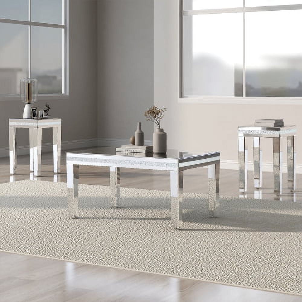 THINK 30,Glass Mirrored Coffee Table with Crystal Inlay Set of 3 ...