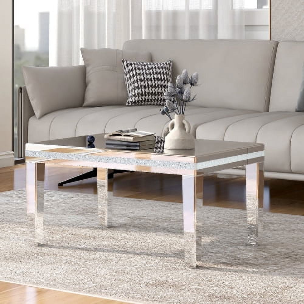 THINK 30 Silver, Mirrored Coffee Table with Crystal Inlay for Living ...