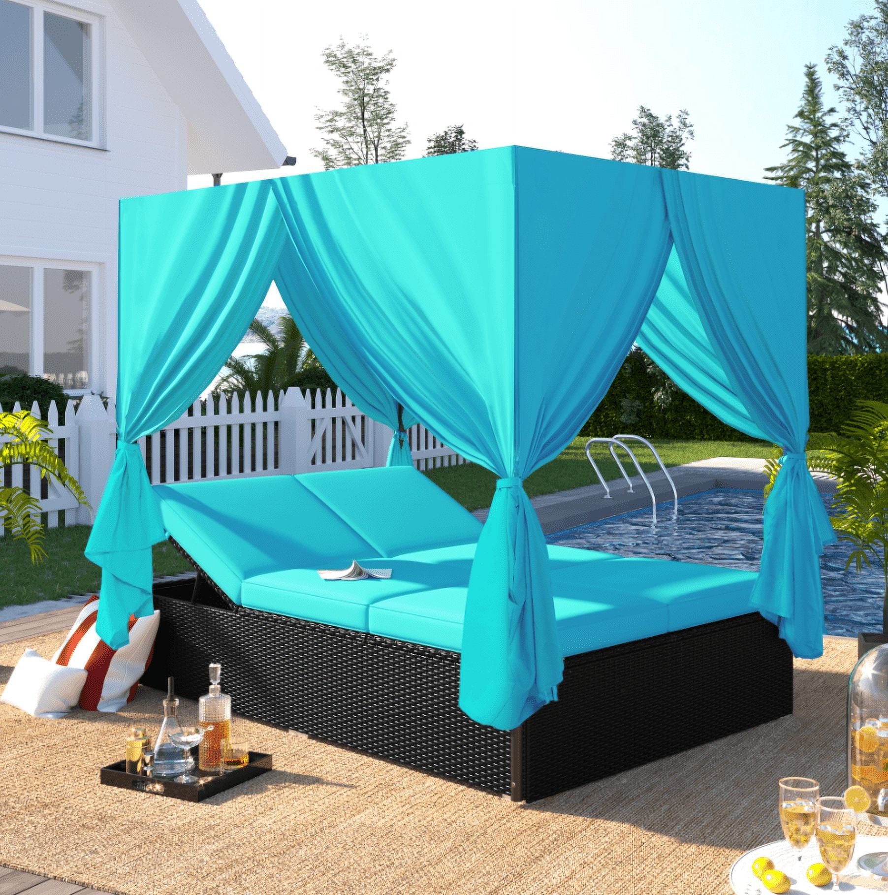 THINK 30 Outdoor Patio Wicker Rattan Furniture, Backyard Sunbed Lounger ...