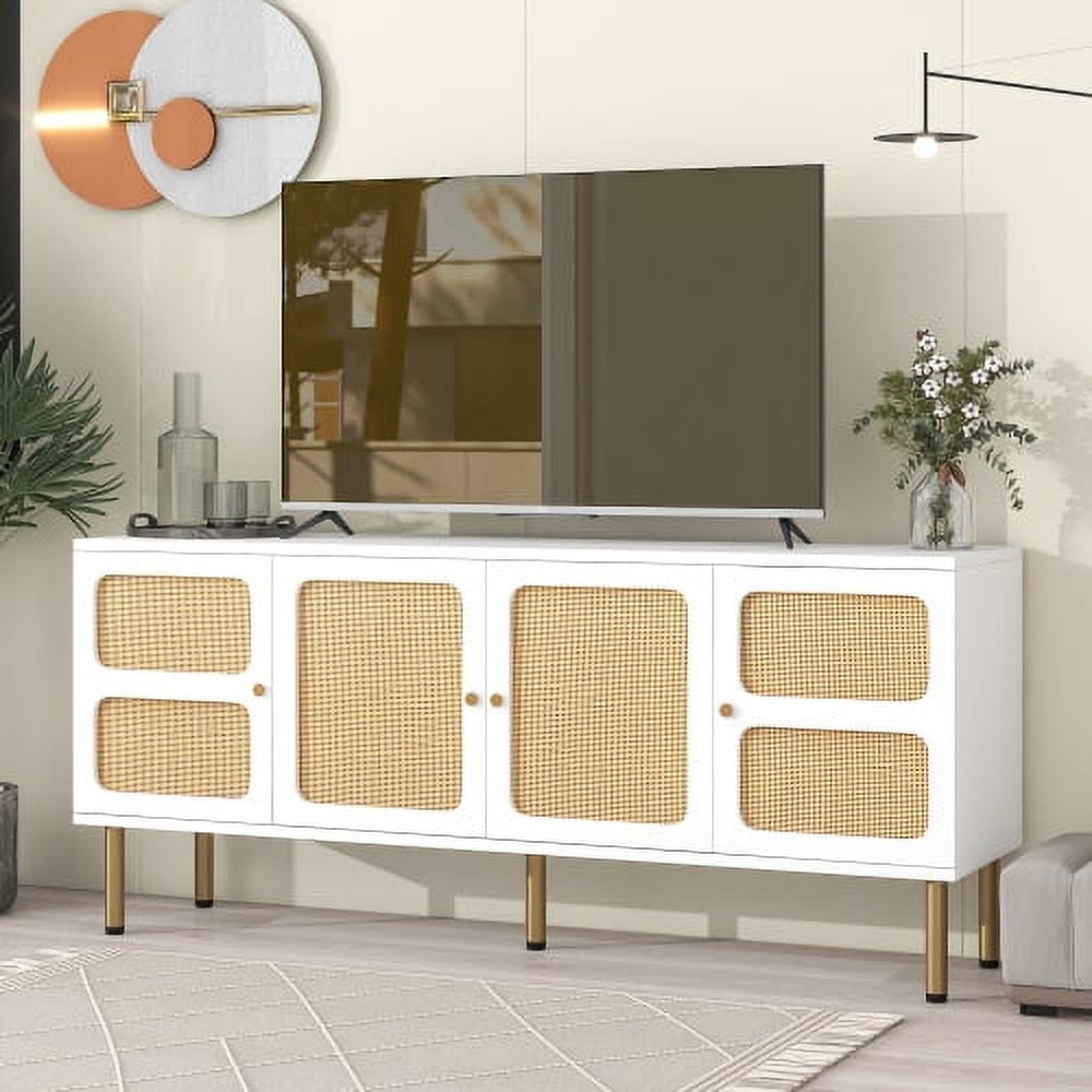 THINK 30,TV Stand with Rattan Door, Boho style Media Console Table for ...