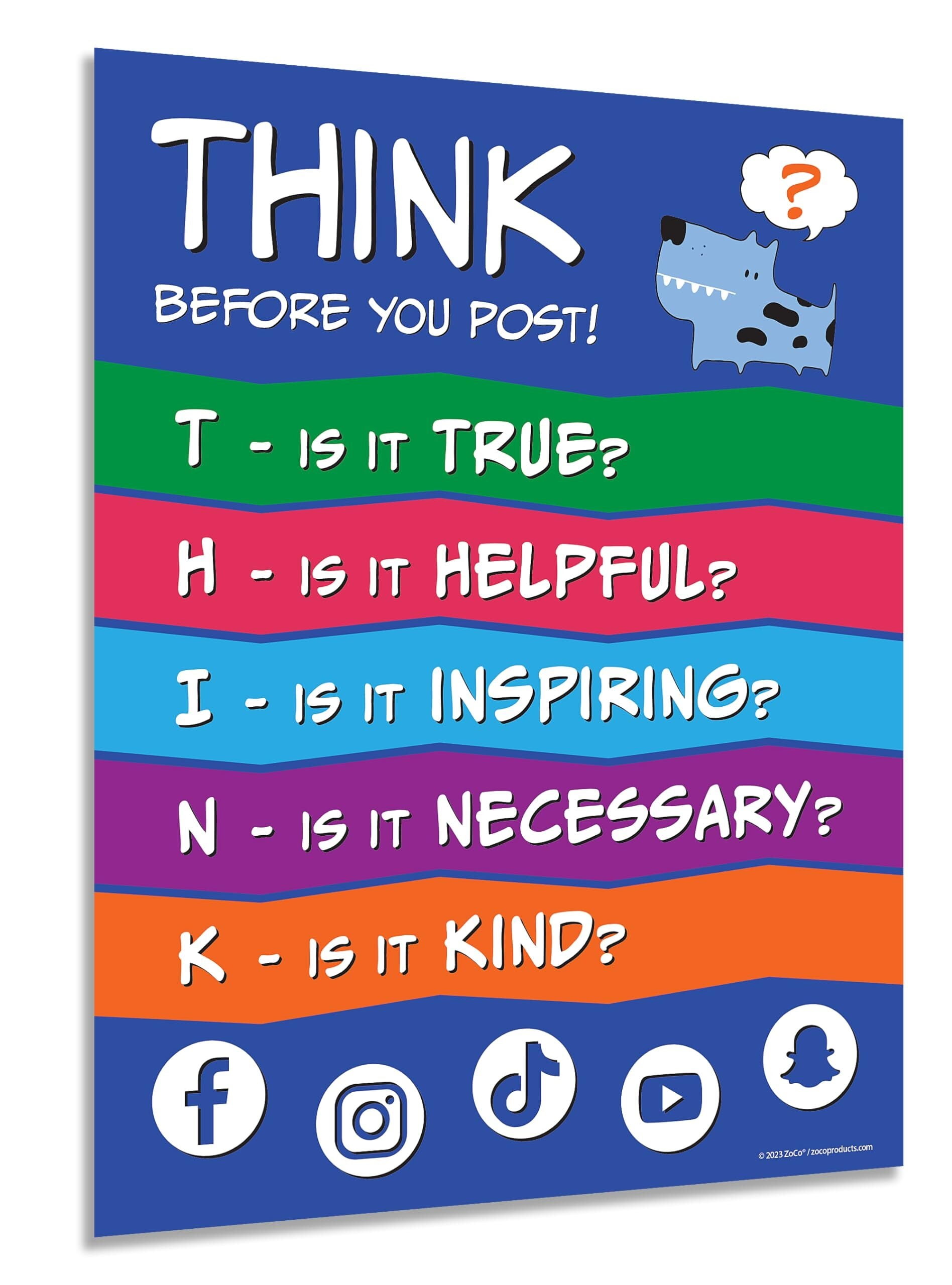 THINK Before You Post Poster Stop Cyberbullying & Encourage Kindness ...
