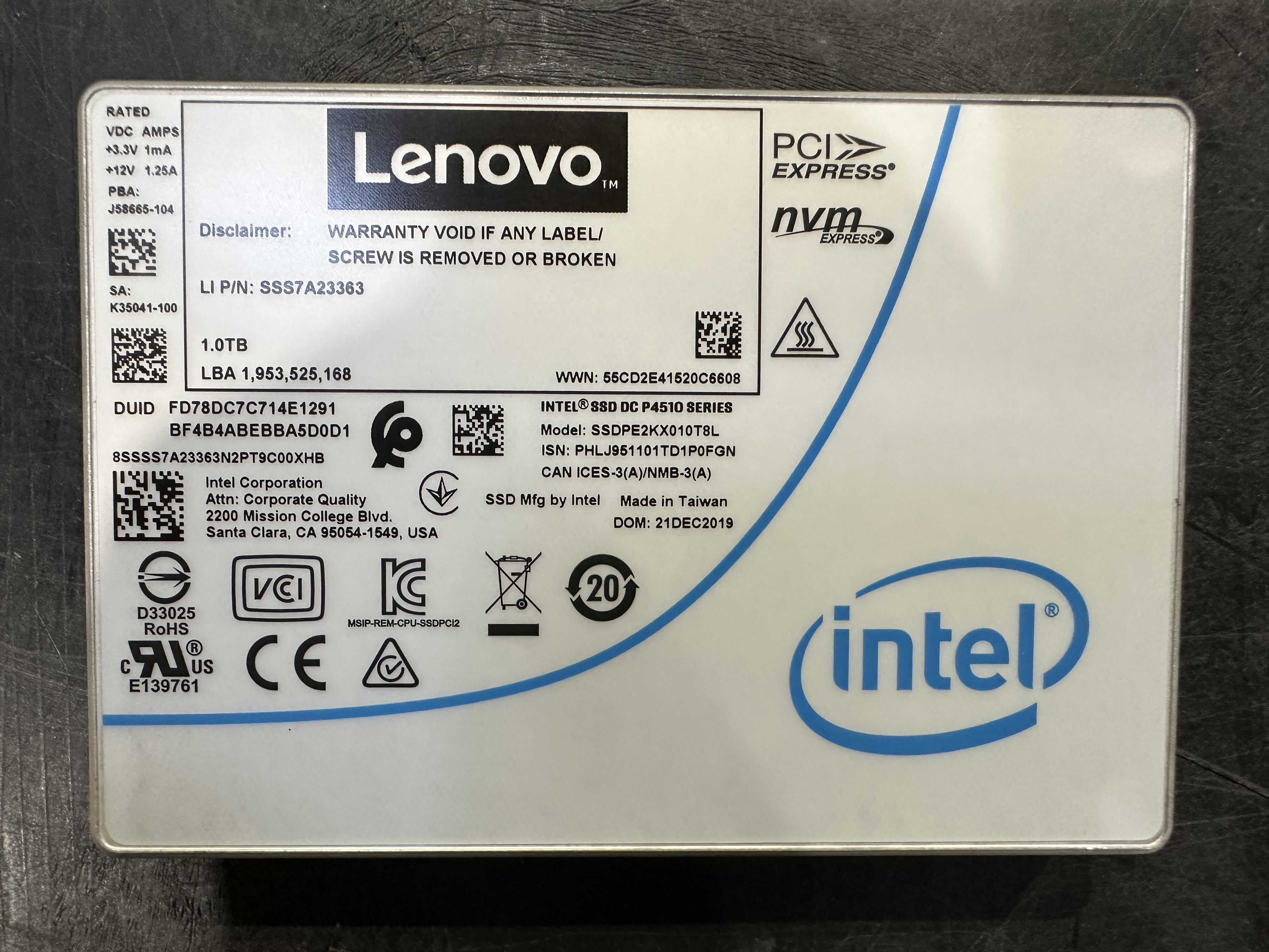 THINKSYSTEM U.2 INTEL P4510 1.0TB ENTRY NVME PCIE3.0 HOT SWAP SSD - Walmart.com