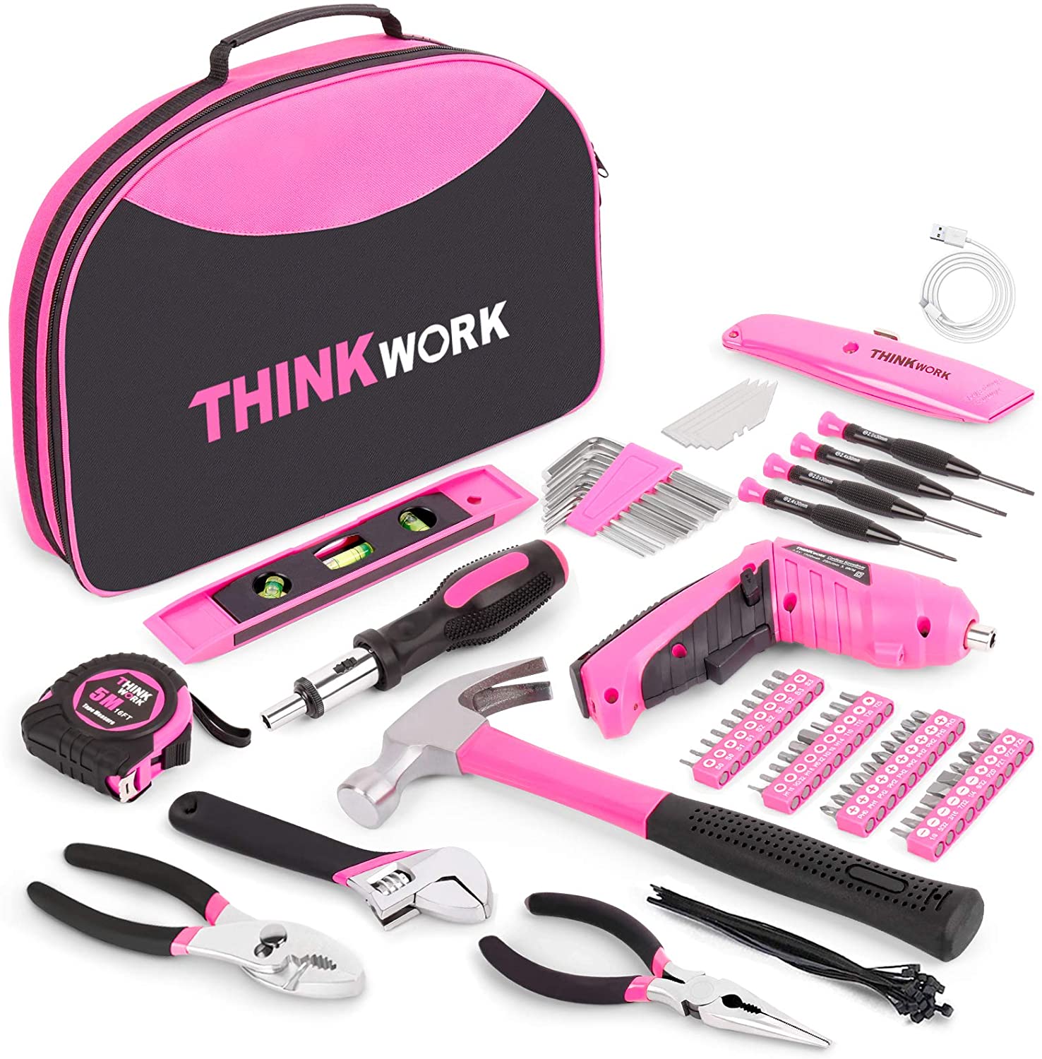 WORKPRO Pink Tool Kit, 106-Piece Lady's Home Repairing Tool Set with ...