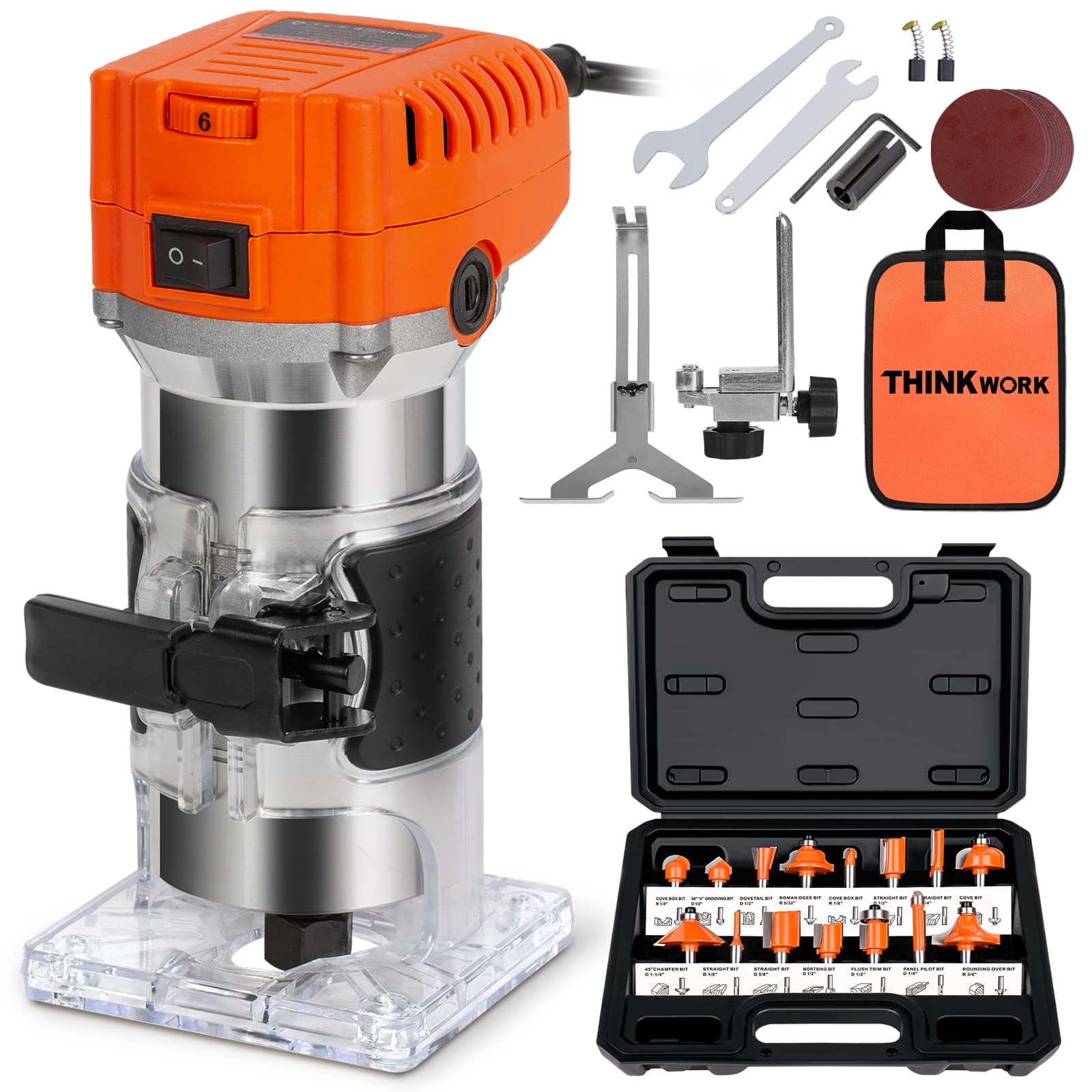 THINKWORK Compact Router, 6.5-Amp 1.25 HP Compact Wood Palm Router Tool ...