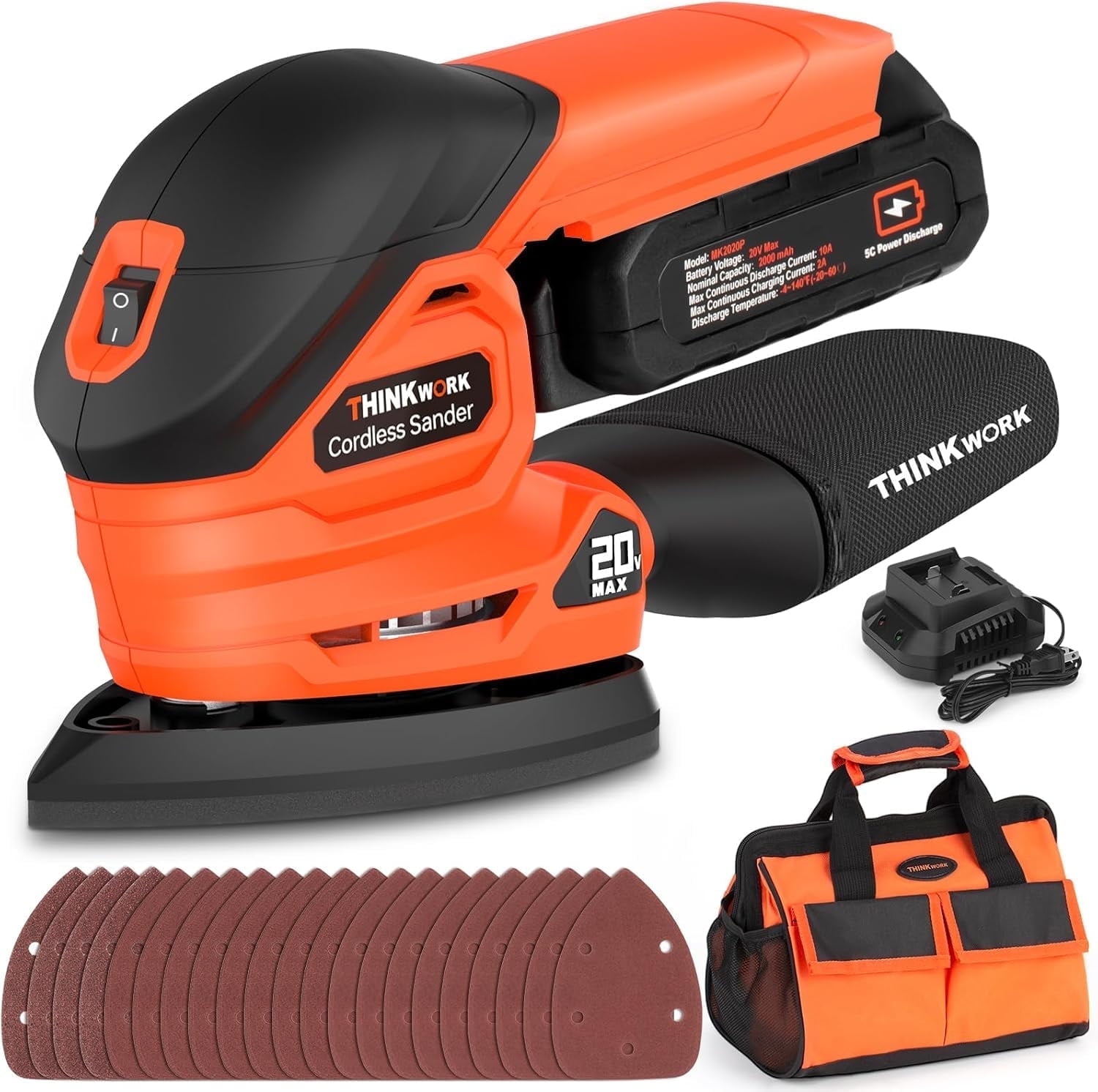 THINKWORK 20V Cordless Detail Sander, Lightweight & Easy to Use, 12,000 ...