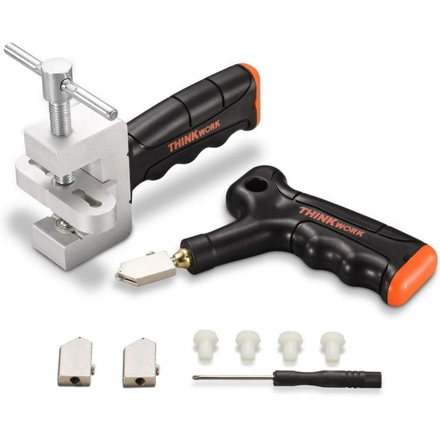 THINKWORK Ergonomic Glass & Tile Cutter Tool Kit with 2 Blades, 4 Pads, and Semi-Automatic ...