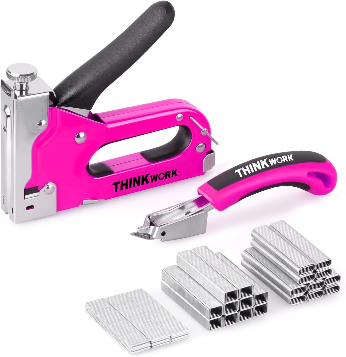 THINKWORK 3-in-1 Pink Heavy Duty Staple Gun, 900 Staples, Adjustable ...