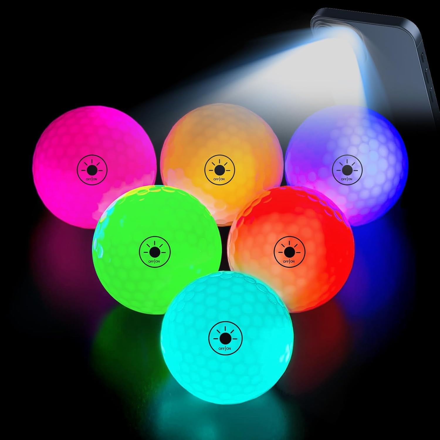 THIODOON Glow in The Dark Golf Balls Light Activated 7 Colors Light Up ...