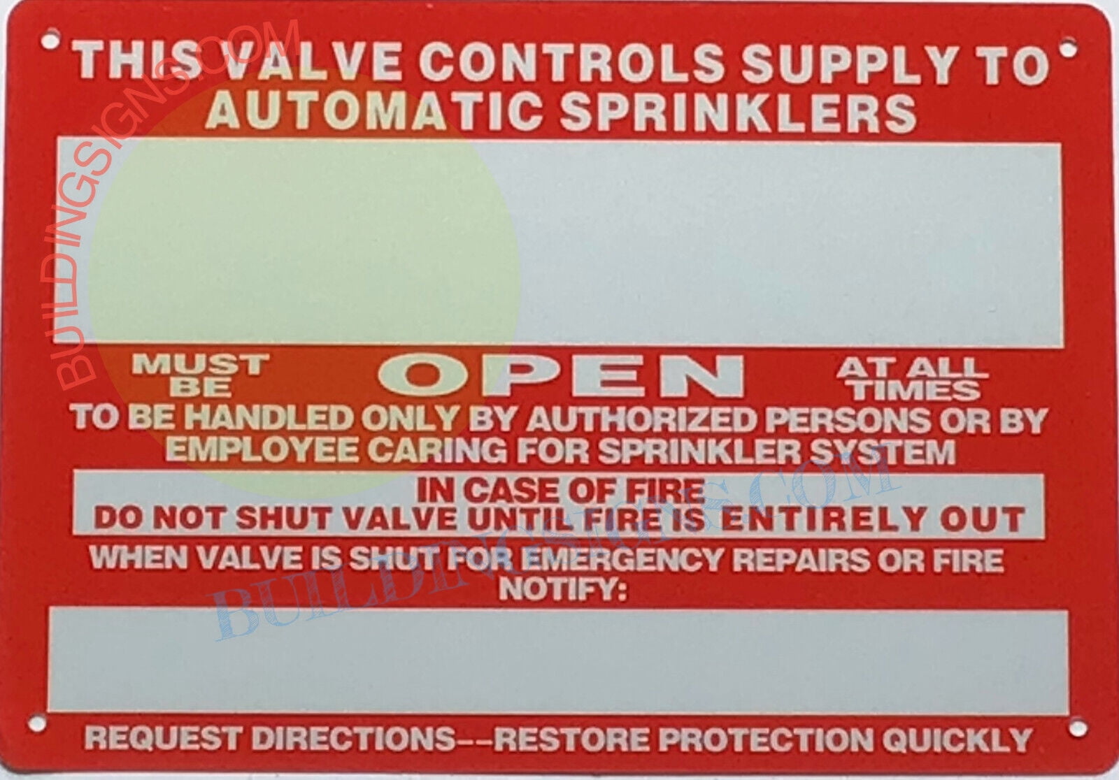THIS VALVE CONTROLS SUPPLY TO AUTOMATIC SPRINKLERS SIGN (7x10,Red ...