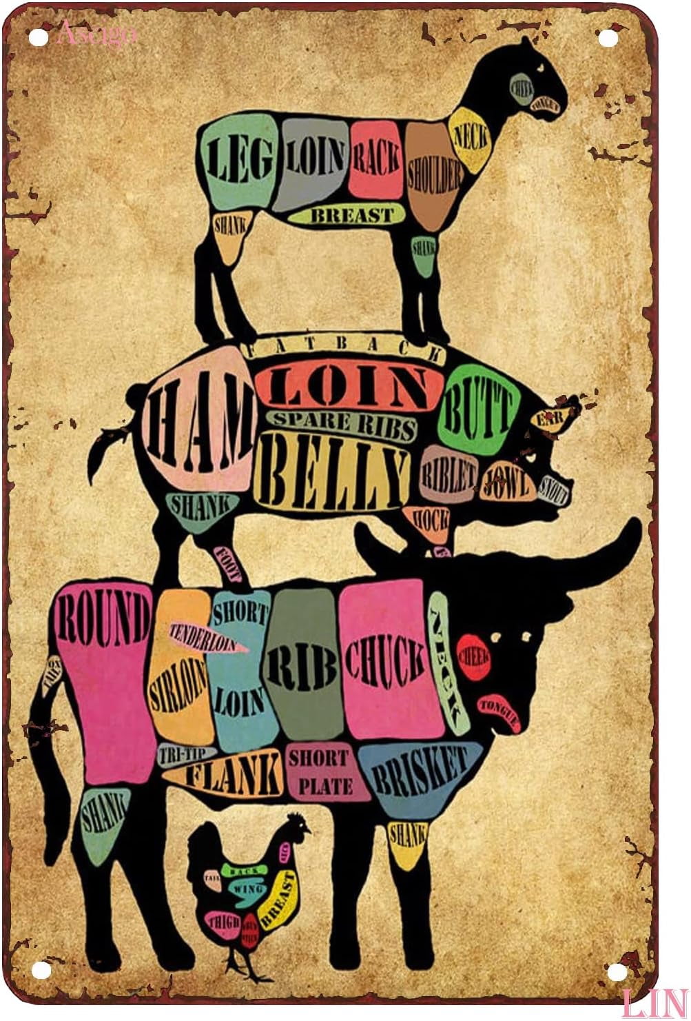 THIYOTA Puzzles 300 PCS Funny for Door Pork Pig Beef Cow Lambicken Meat ...