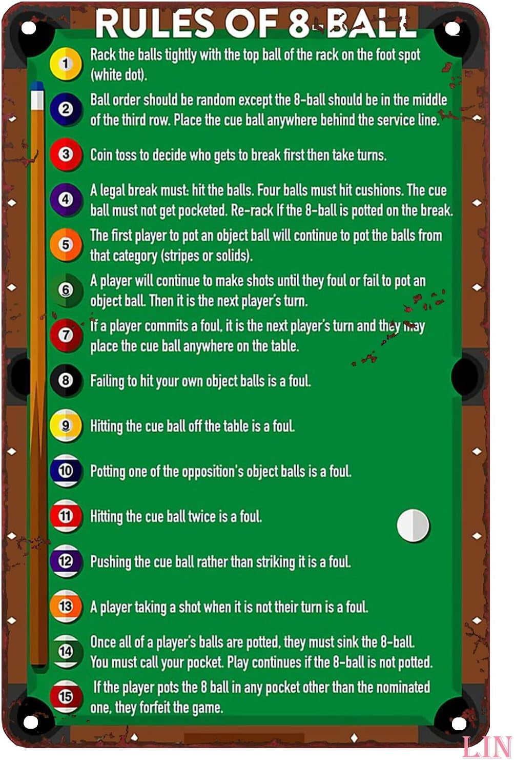 THIYOTA Puzzles 300 PCS for Billiard Pool Rules of 8 Ball Vintage ...