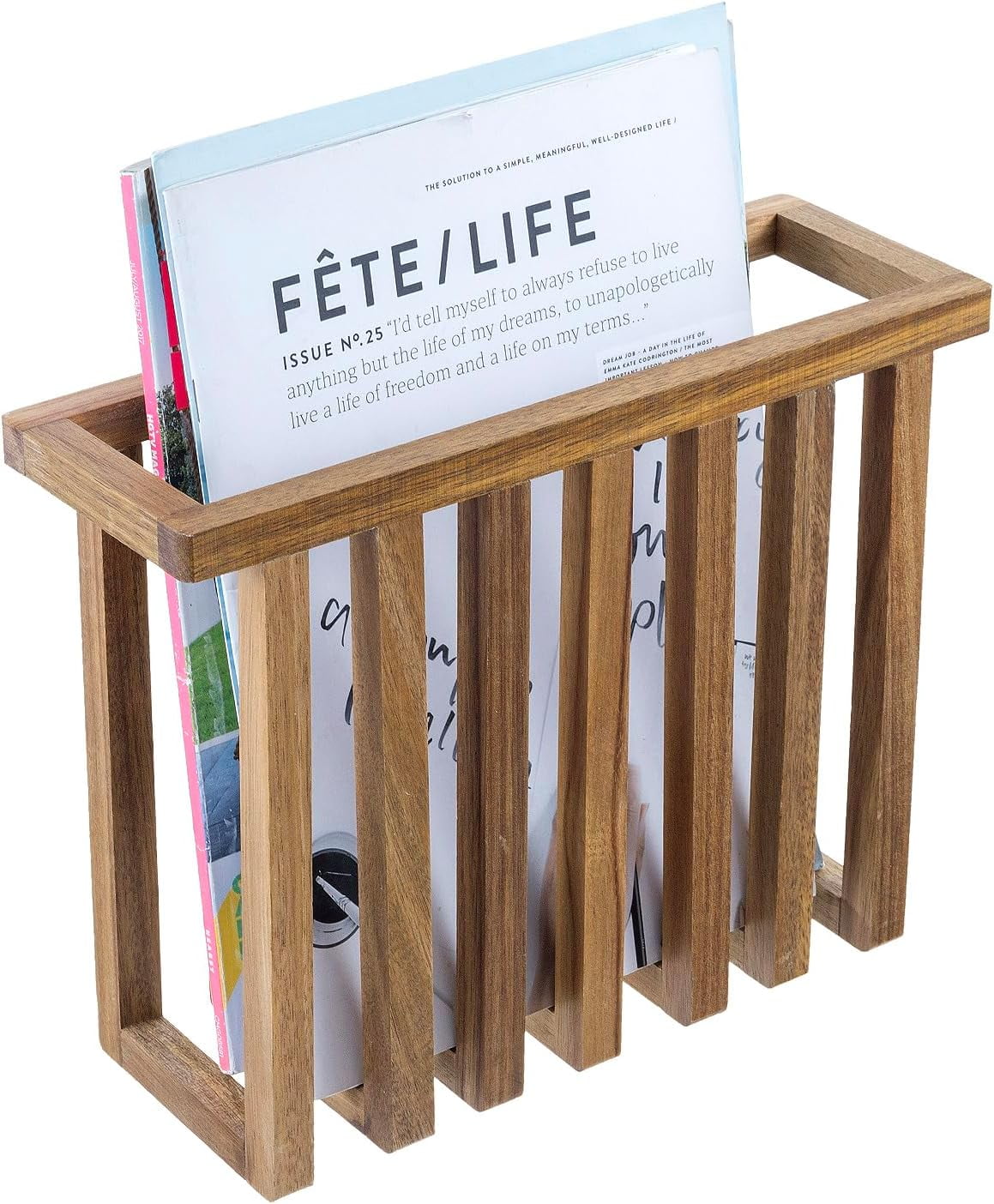 THIZEN 11 Inch Premium Acacia Wood Wall Mounted Magazine Rack and File ...