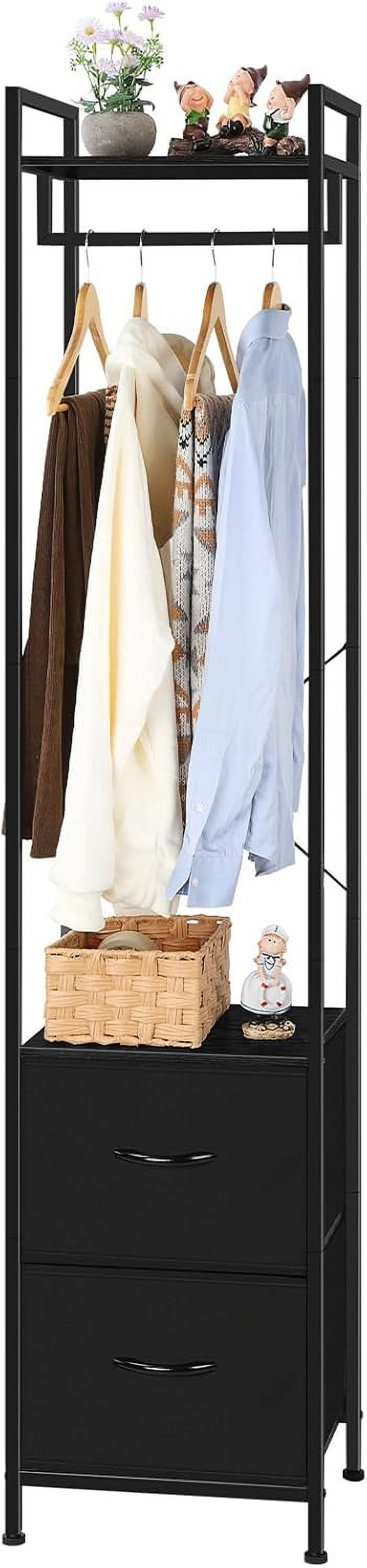 THIZEN Clothes Rack 3 Tiers Heavy Duty Coat Rack with 2 Fabric Drawers ...