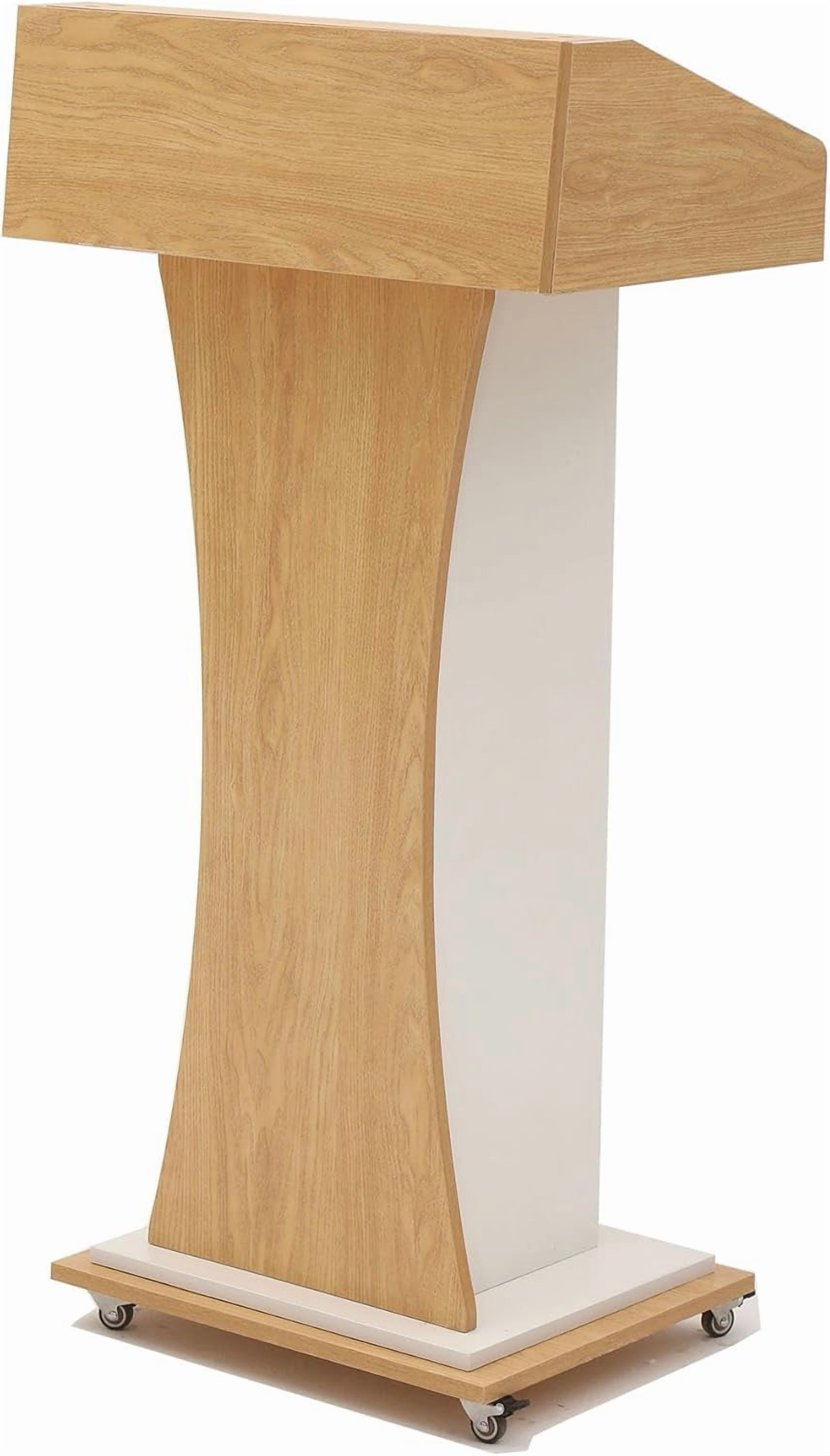 THIZEN Mobile Wooden Podium Stand with Lockable Wheels Modern ...