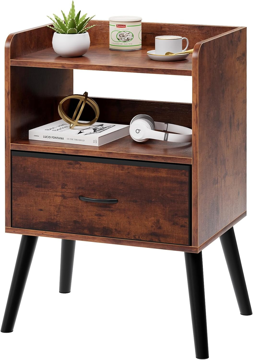 THIZEN NightStand with Open Shelf,Night Stand with Drawer Storage Side ...