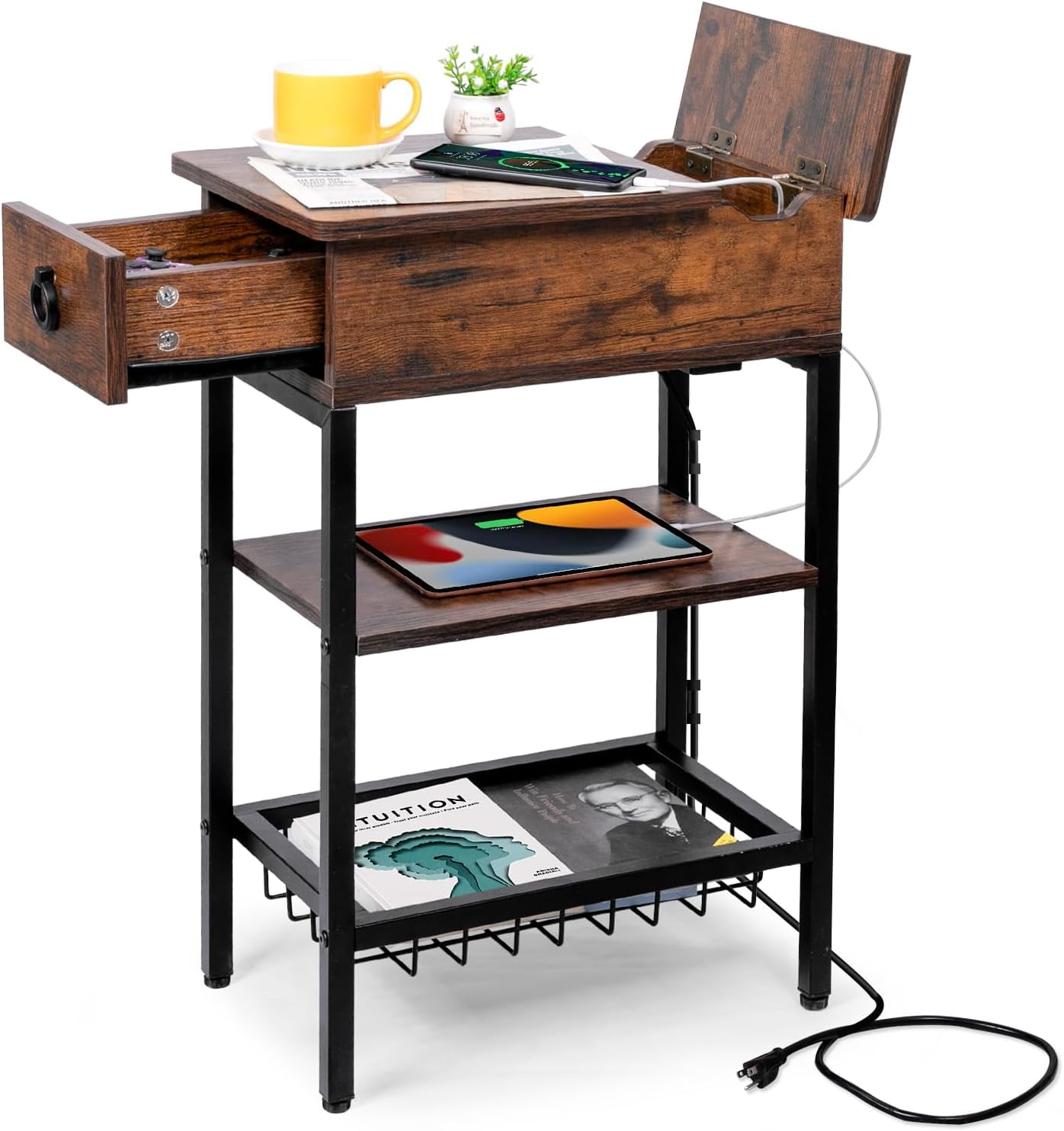 THIZEN Skinny End Tables with USB Ports and Outlets for Living Room ...
