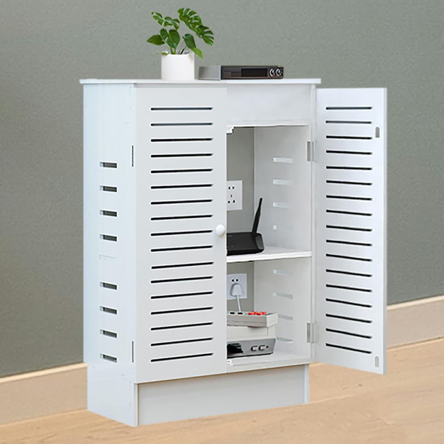 THIZEN WiFi Router Storage Cabinet, Floor Standing Router Storage Box ...