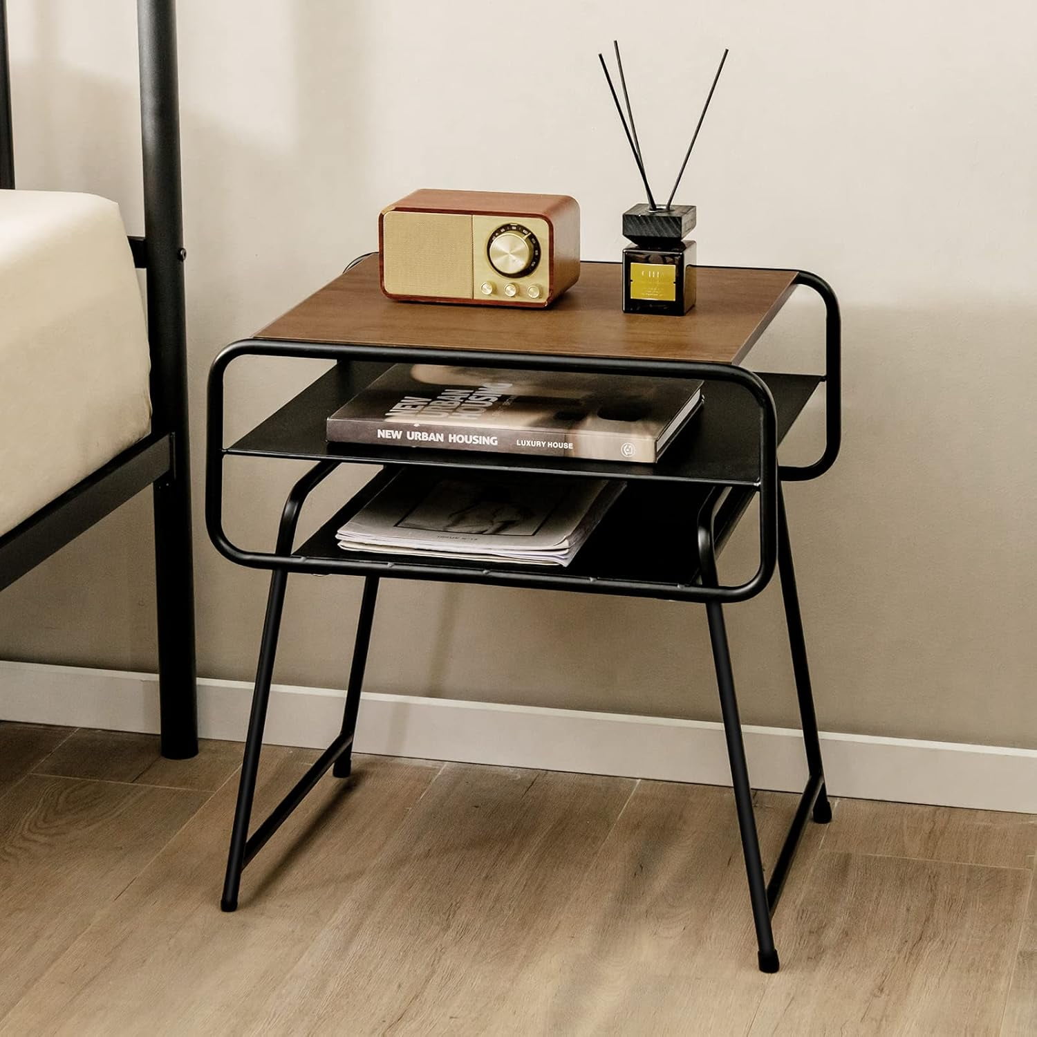 THJTDH 3-Tier End Table With Storage Shelf, Industrial Beside Sofa Side ...
