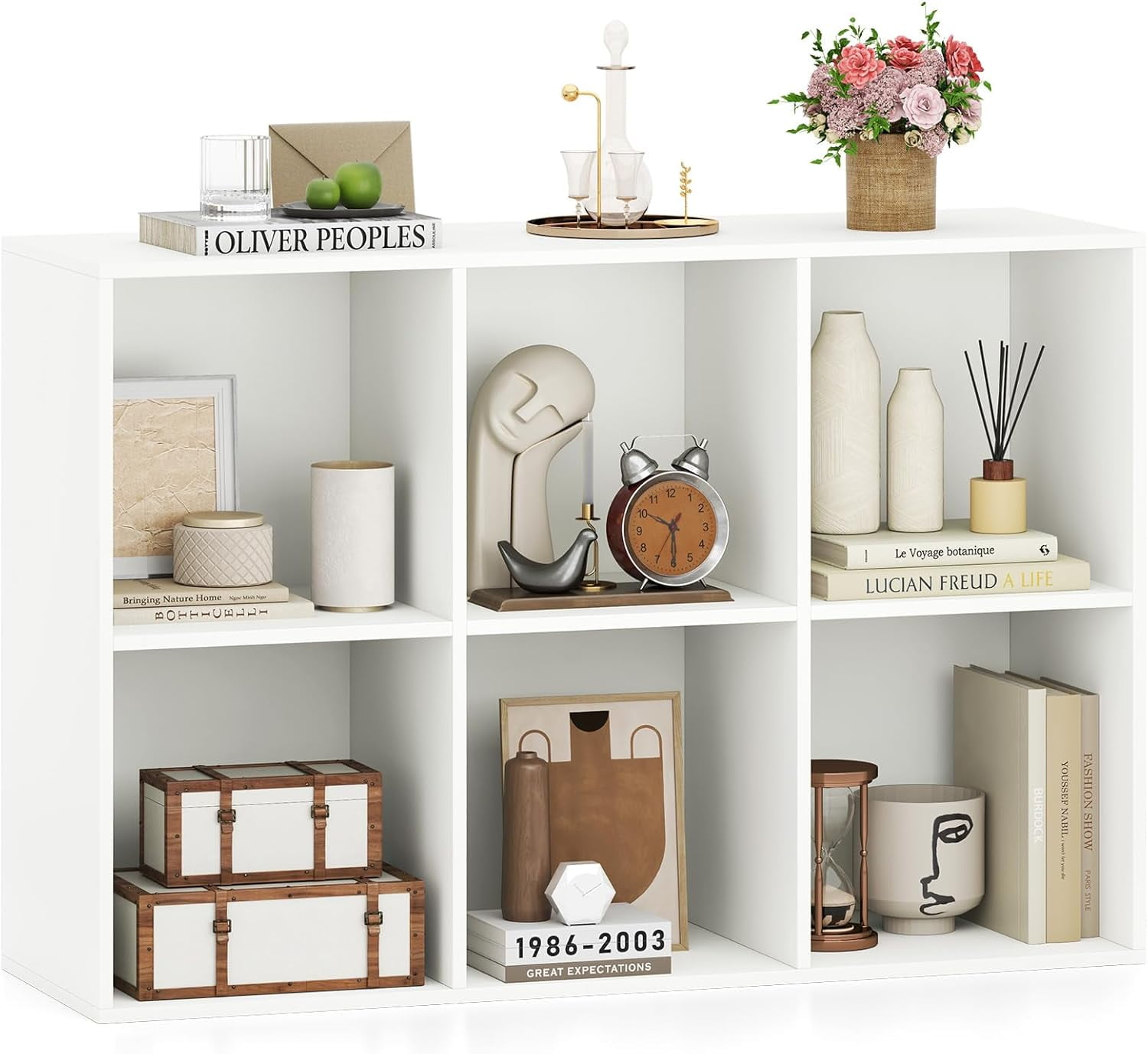 THJTDH 6-Cube Bookcase, Modern Freestanding 3-Tier Bookshelf Horizontal ...