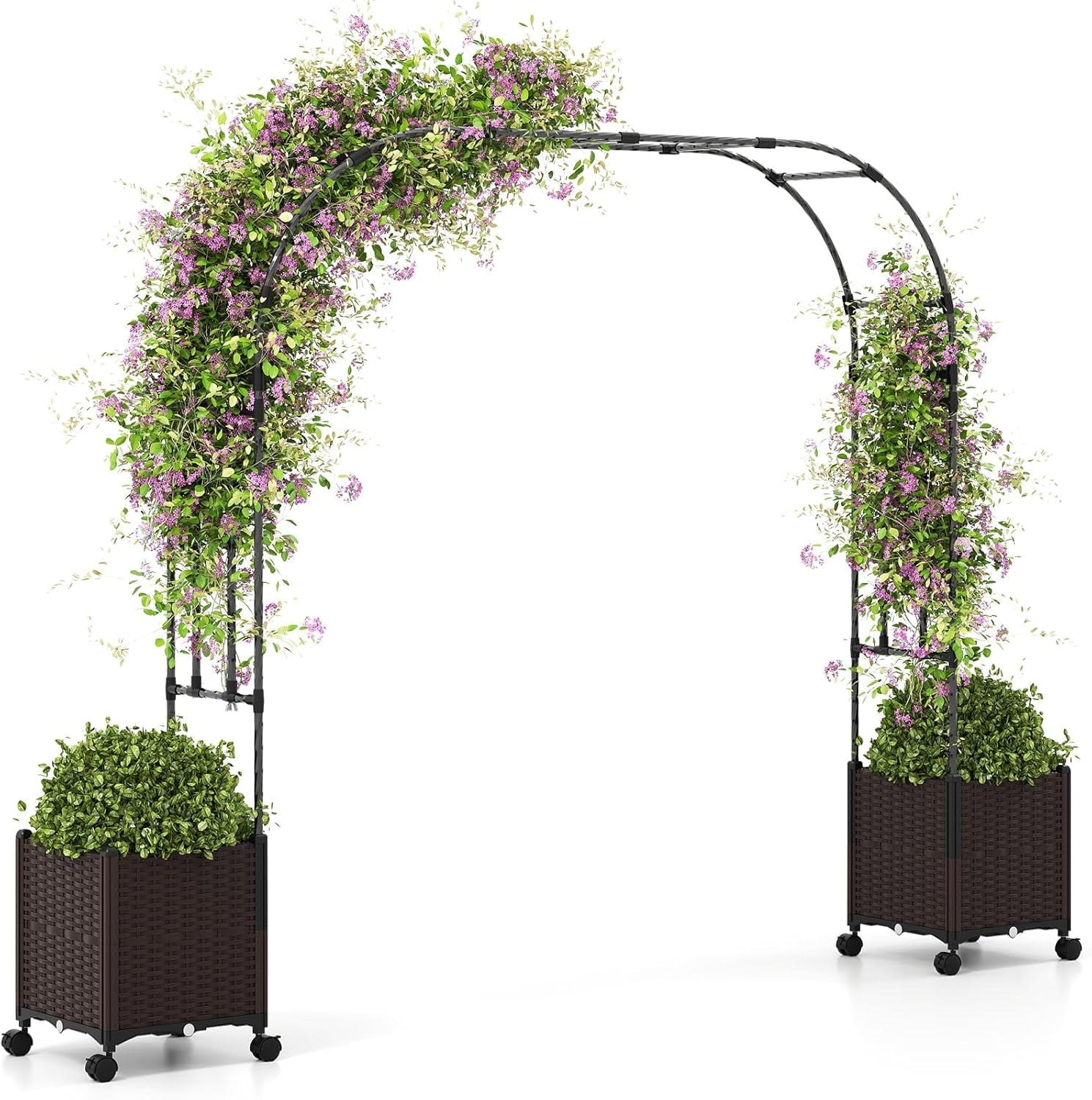 THJTDH 80" Garden Arch Trellis, Metal Archway Pergola with 2 Planter ...
