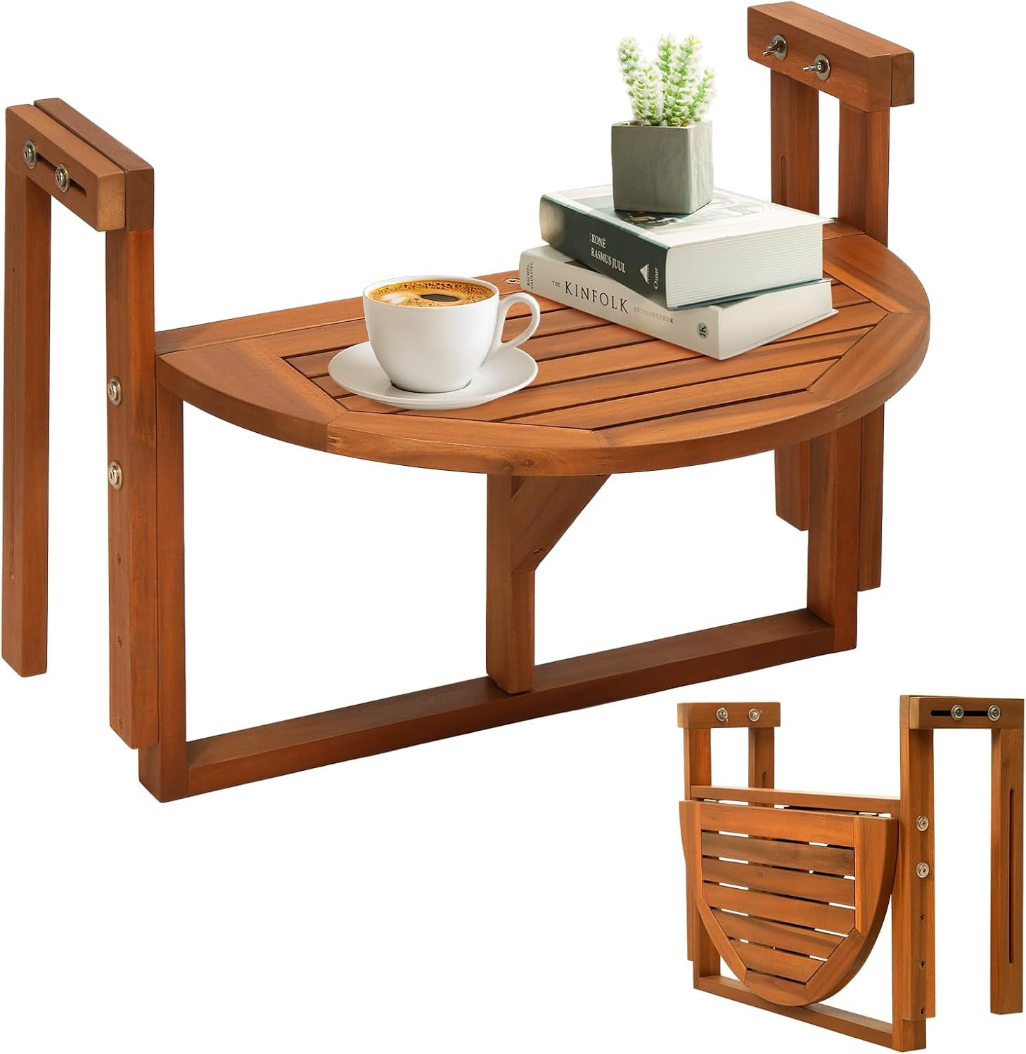 THJTDH Acacia Wood Folding Balcony Hanging Table – Adjustable Height ...