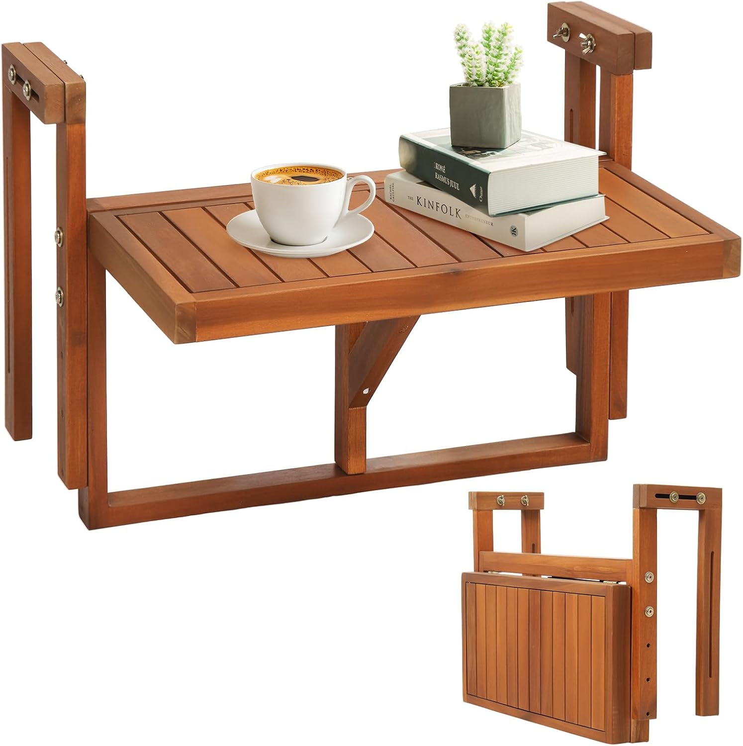 THJTDH Acacia Wood Folding Balcony Hanging Table – Adjustable Height ...