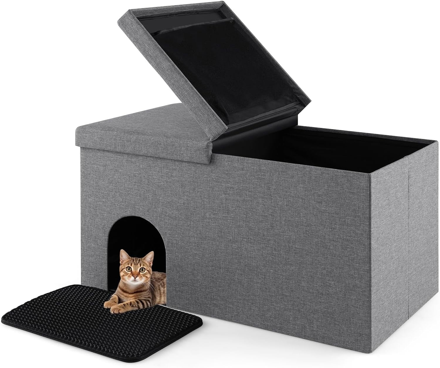 THJTDH Cat Litter Box Enclosure, Hidden Litter Box Furniture Ottoman ...