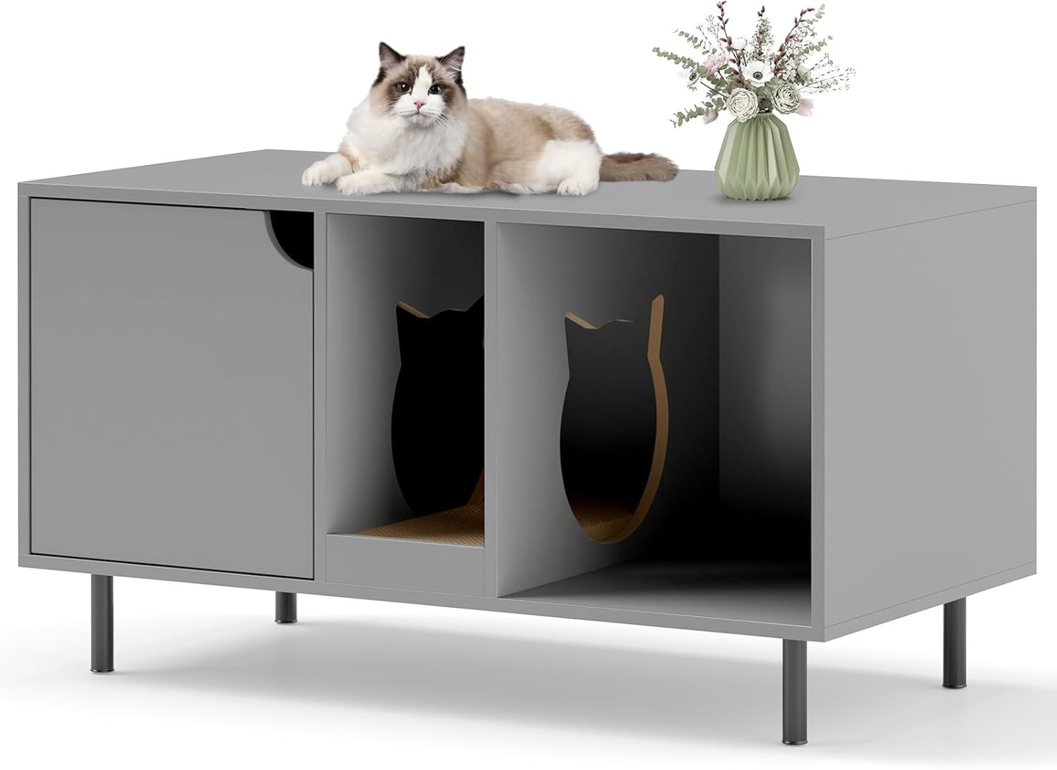 THJTDH Double Litter Box Enclosure, 40 Inch Hidden Cat Washroom with ...
