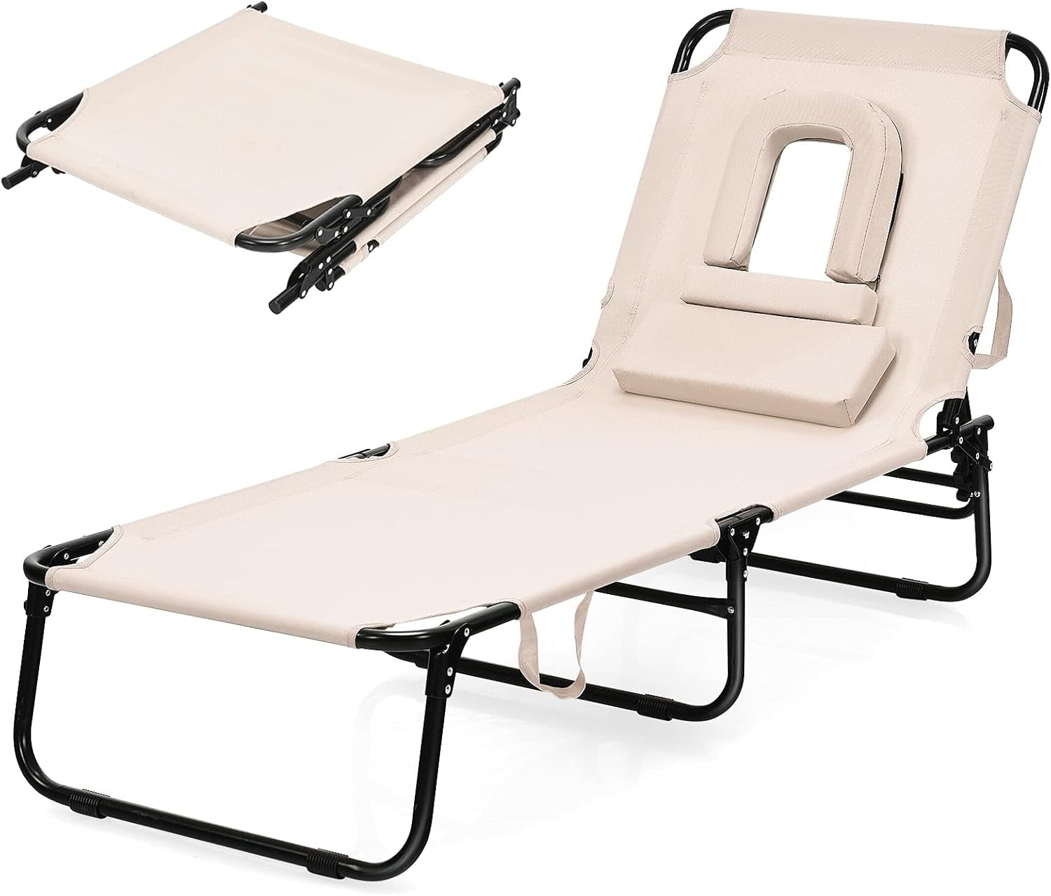 THJTDH Folding Chaise Lounge Patio Recliner Adjustable Beach Sunbathing ...