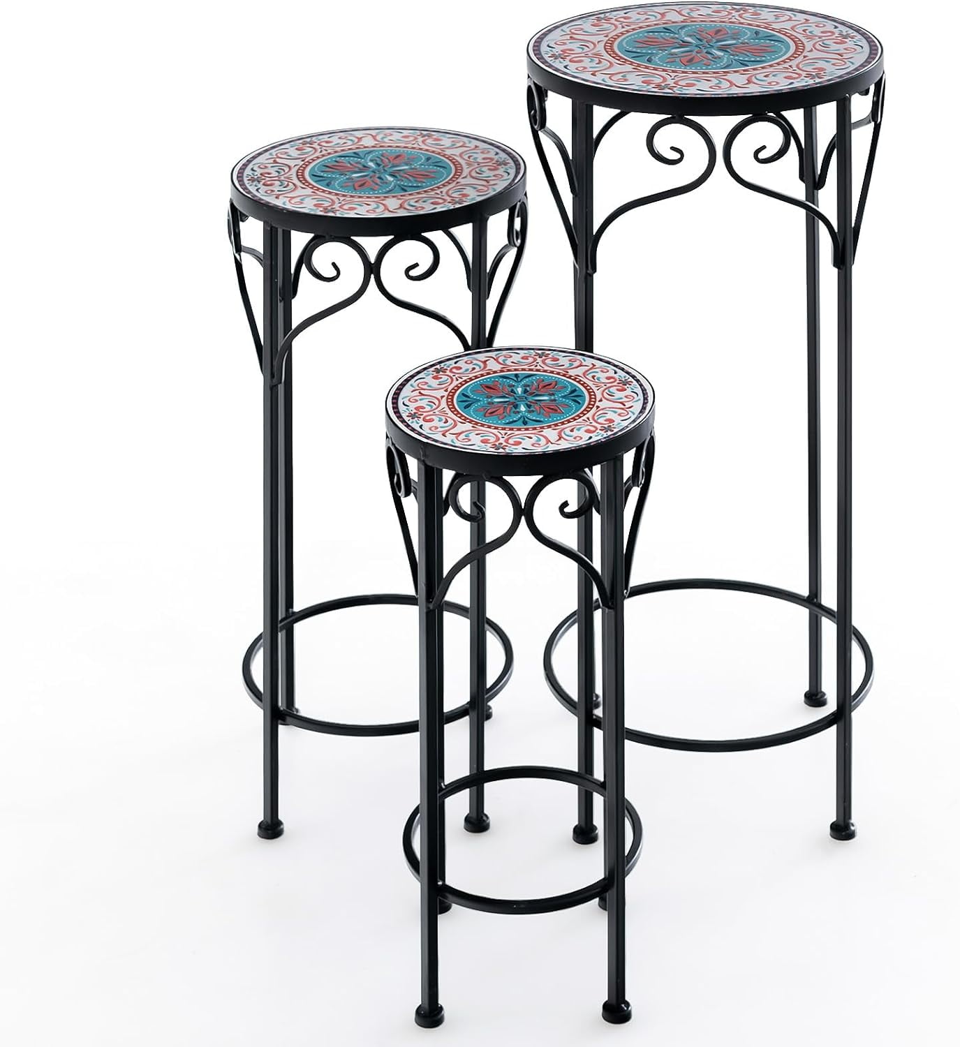 THJTDH Metal Plant Stand Set of 3, Indoor Outdoor Mosaic Plant Rack ...