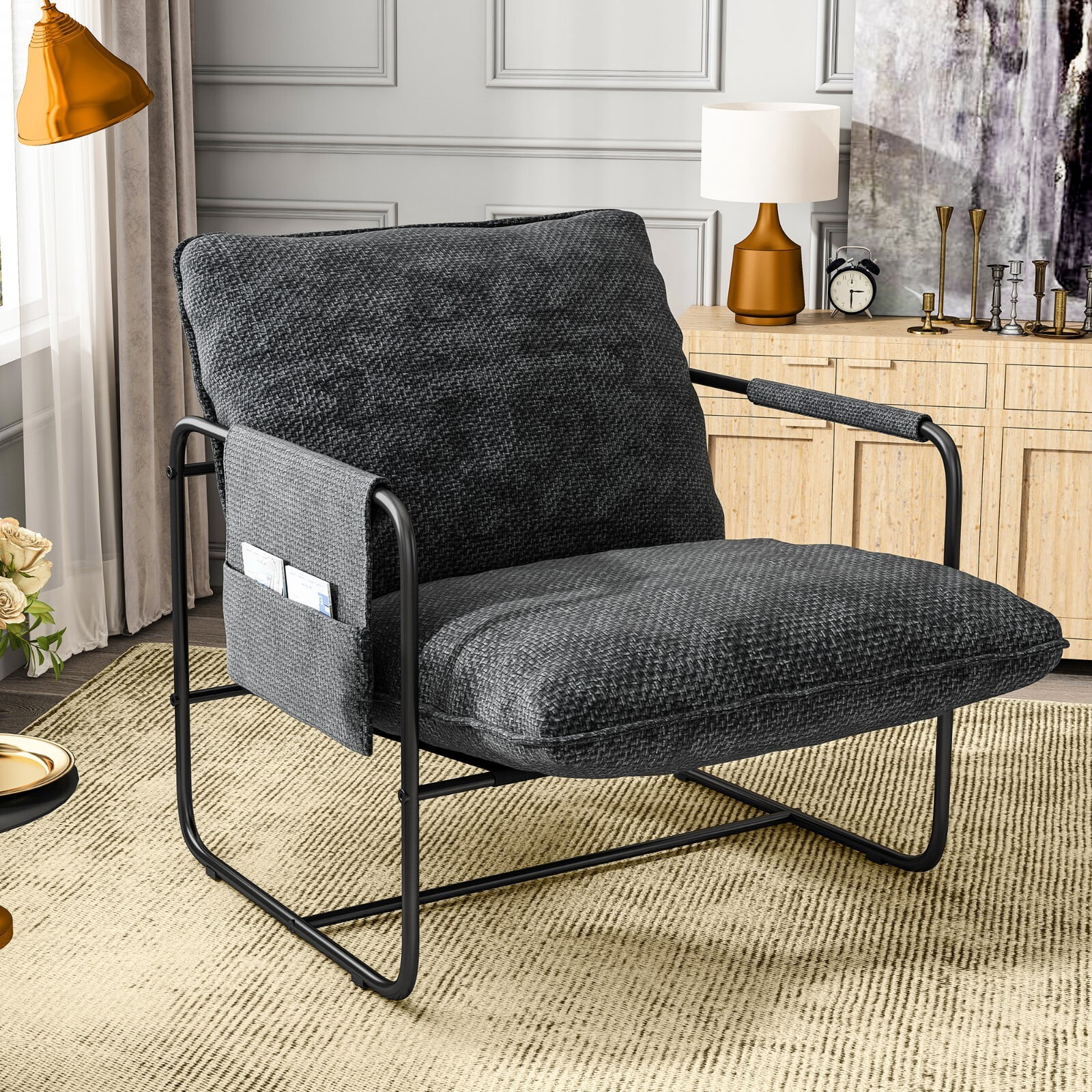 THJTDH Modern Sling Accent Chair - Metal Frame Lounge Chair with ...