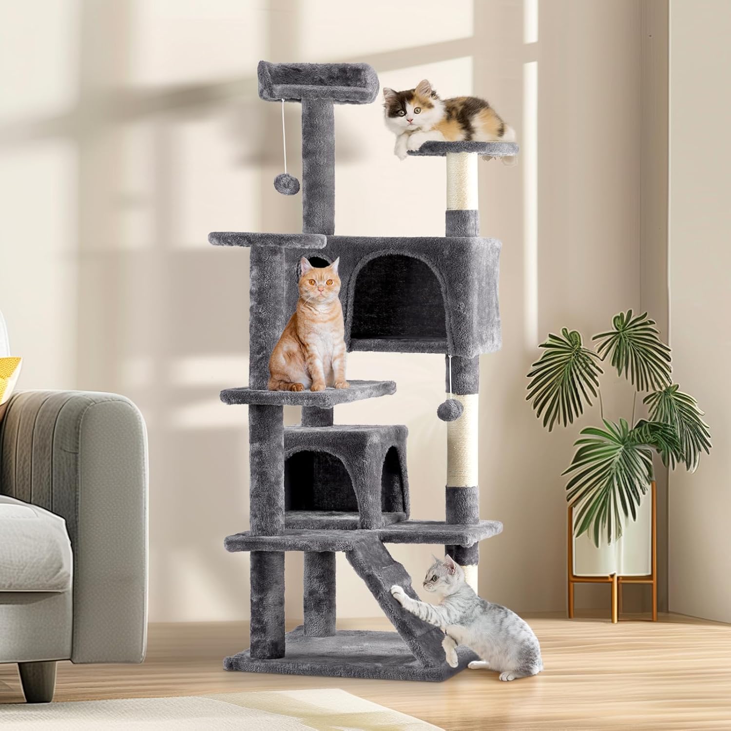 THJTDH Multi-Level Cat Tree with Scratching Posts - Space-Saving Cat ...
