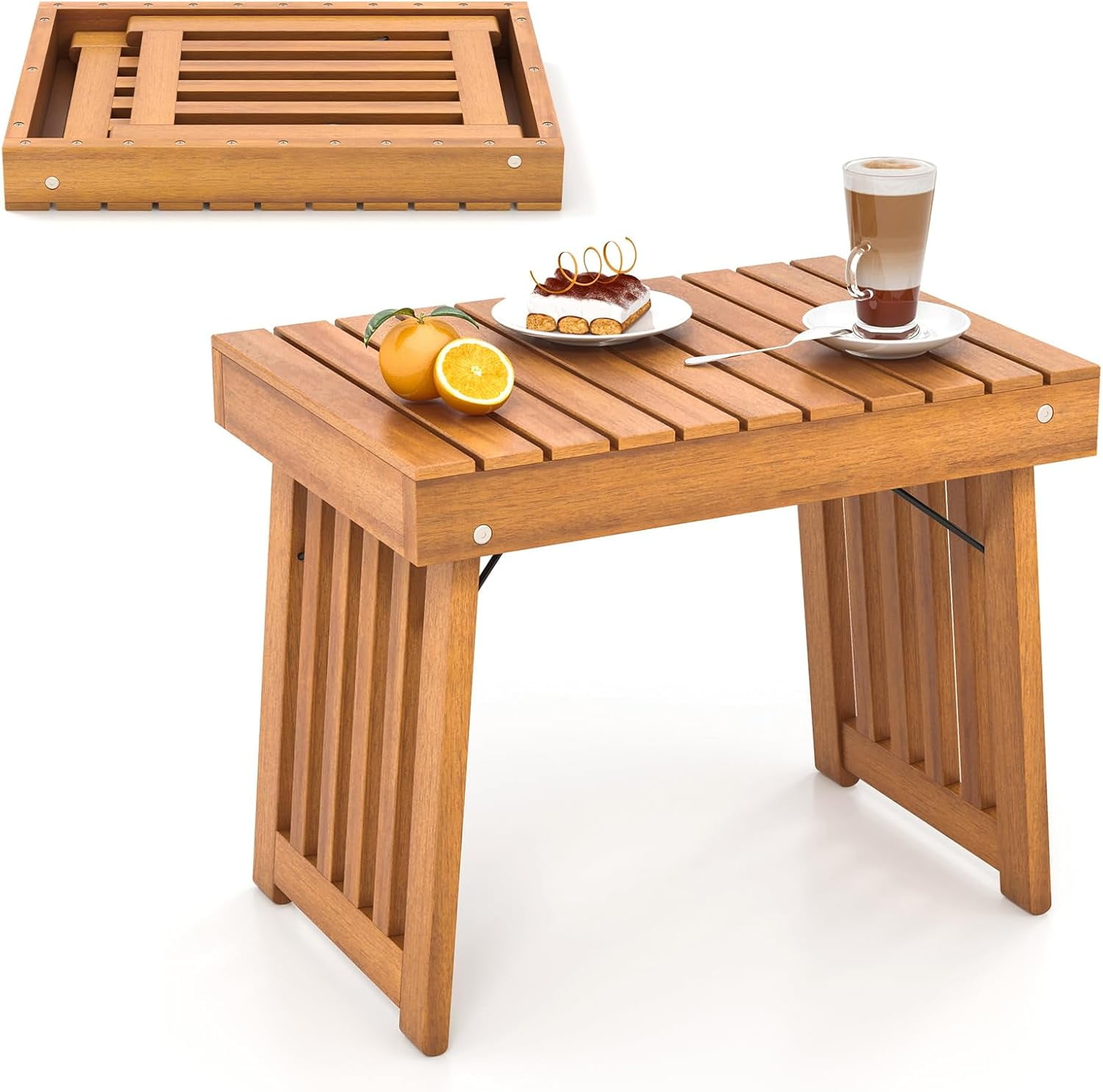 THJTDH Outdoor Folding Side Table, Foldable Patio Acacia Wood End Table ...
