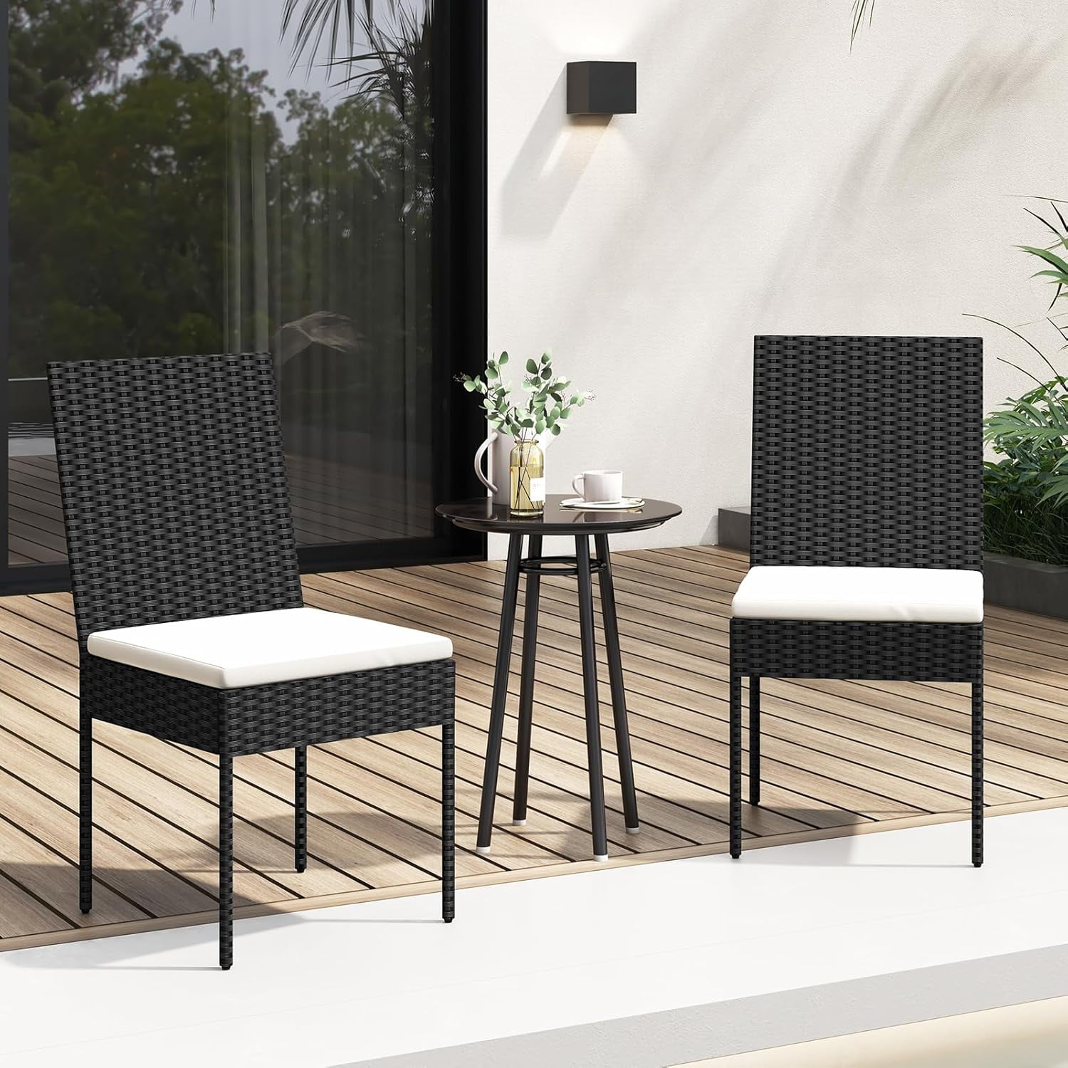 THJTDH Patio Rattan Dining Chairs Set of 2, Outdoor Armless Wicker ...