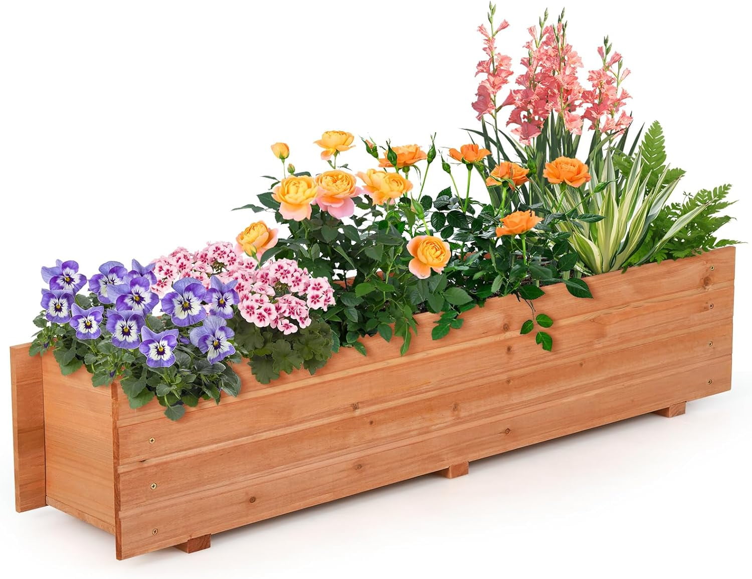 THJTDH Raised Garden Bed, Wood Rectangular Planter Box w/ 2 Drainage ...