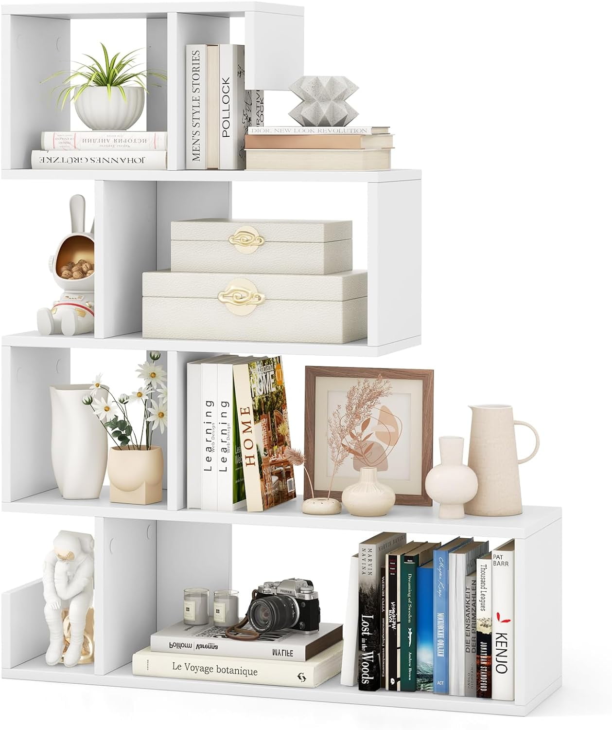 THJTDH S-Shaped Bookshelf, 5-Tier Modern Geometric Stepped Bookcase ...